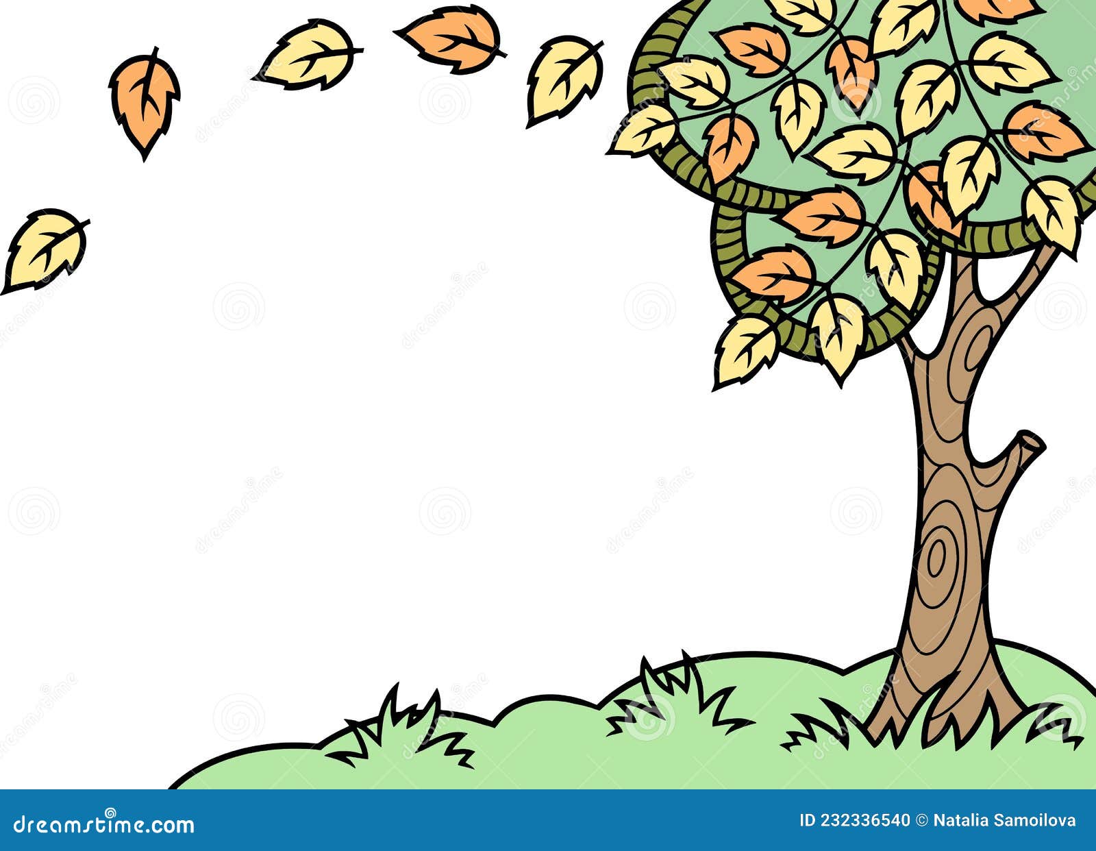 Color Vector Illustration. Autumn Tree with Leaves, Leaf Fall, Banner ...