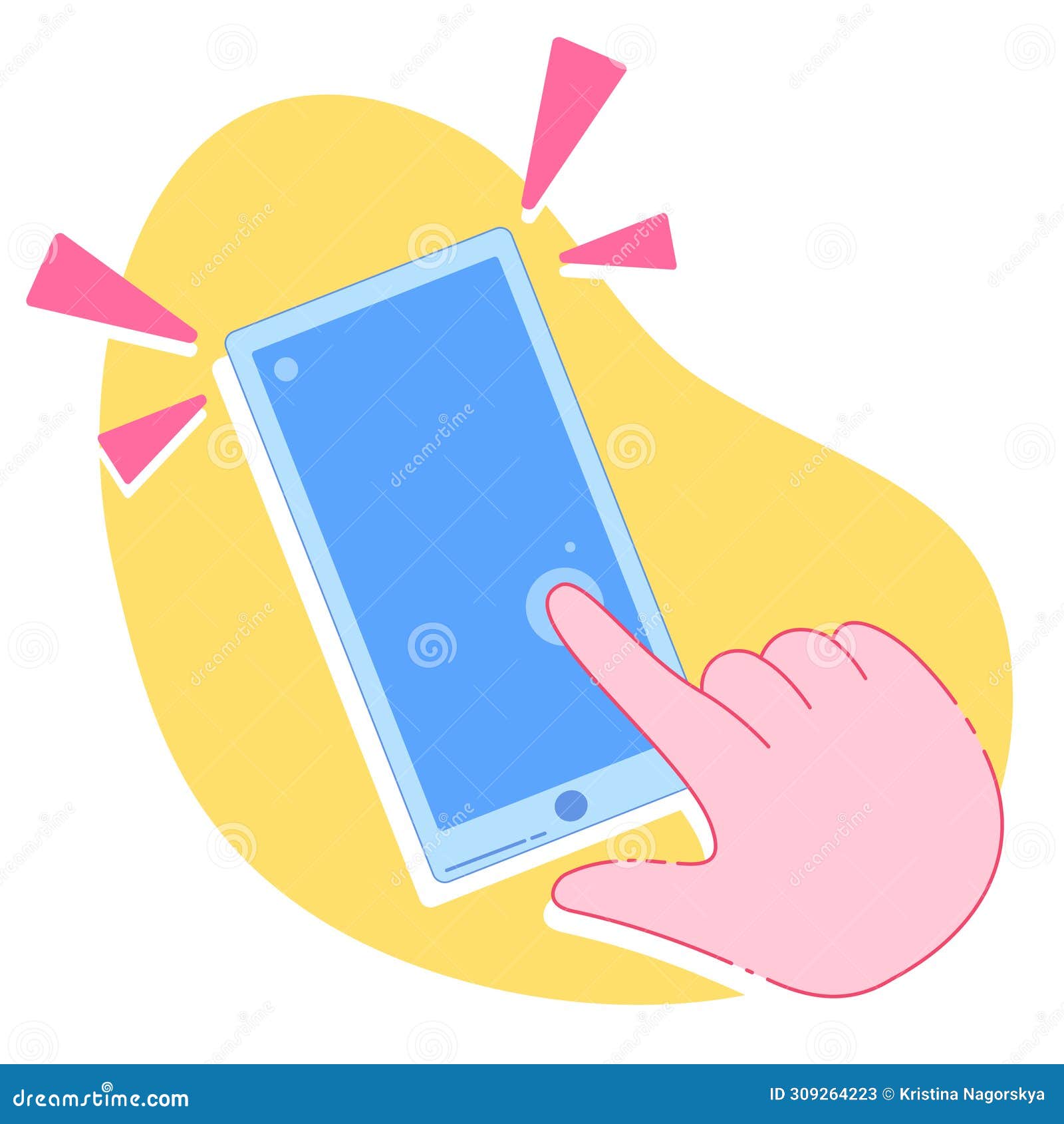 Color Vector Illustration with a Phone Icon Being Pressed by a Finger ...