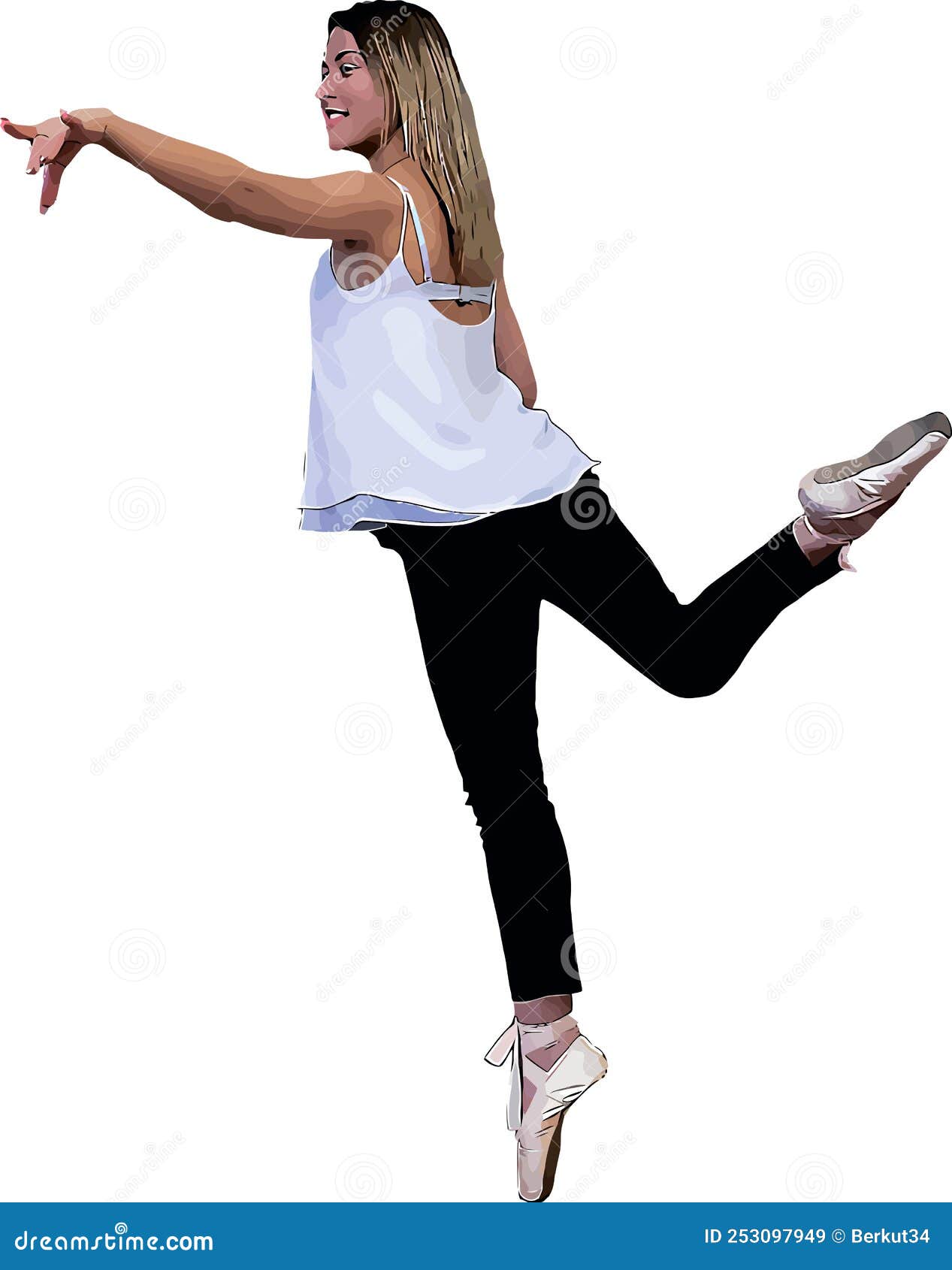 Illustration of a Slender Dancer in Pointe Shoes Stock Vector ...