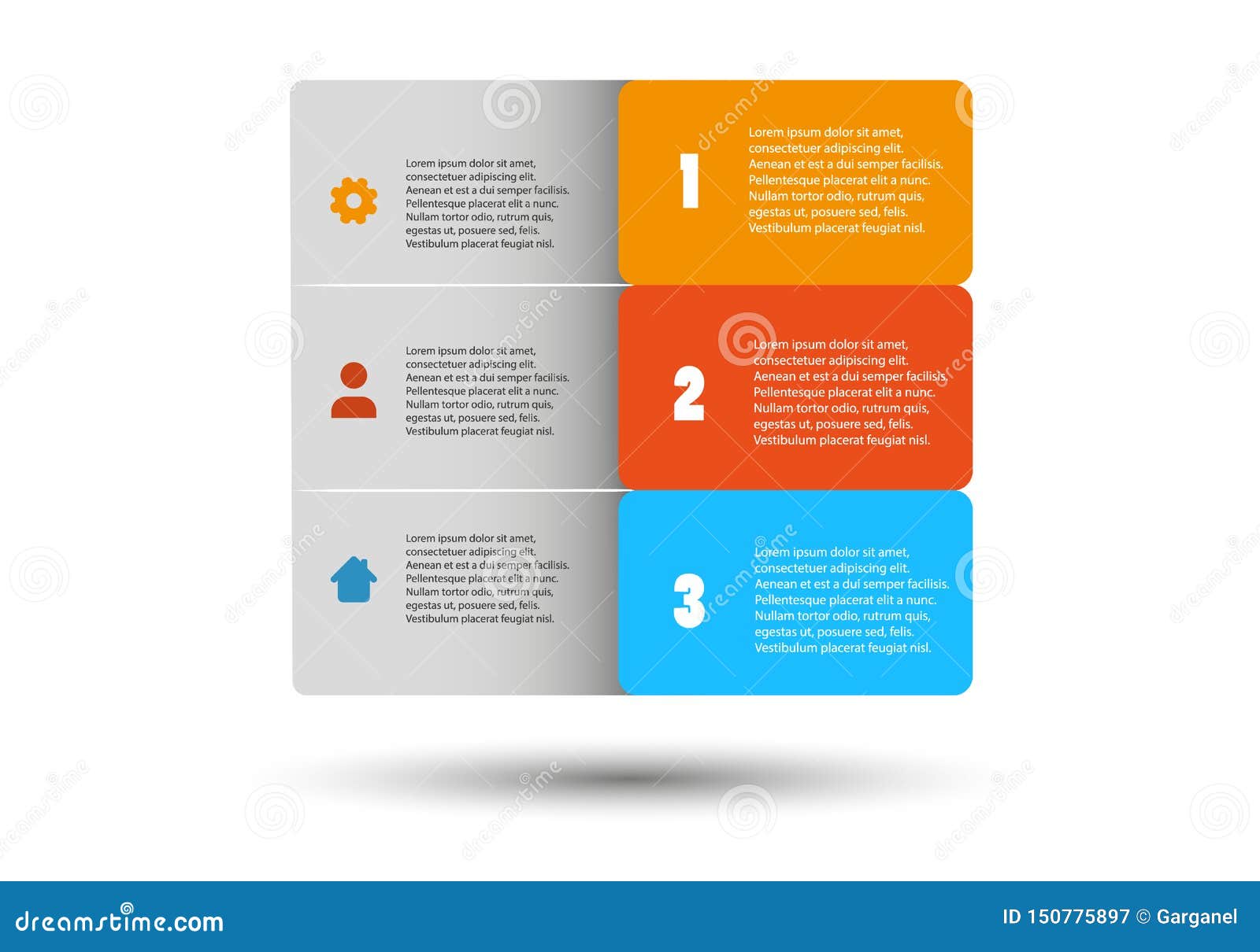 Color Vector Info Graphic with Six Boxes and Shadow Down on White ...