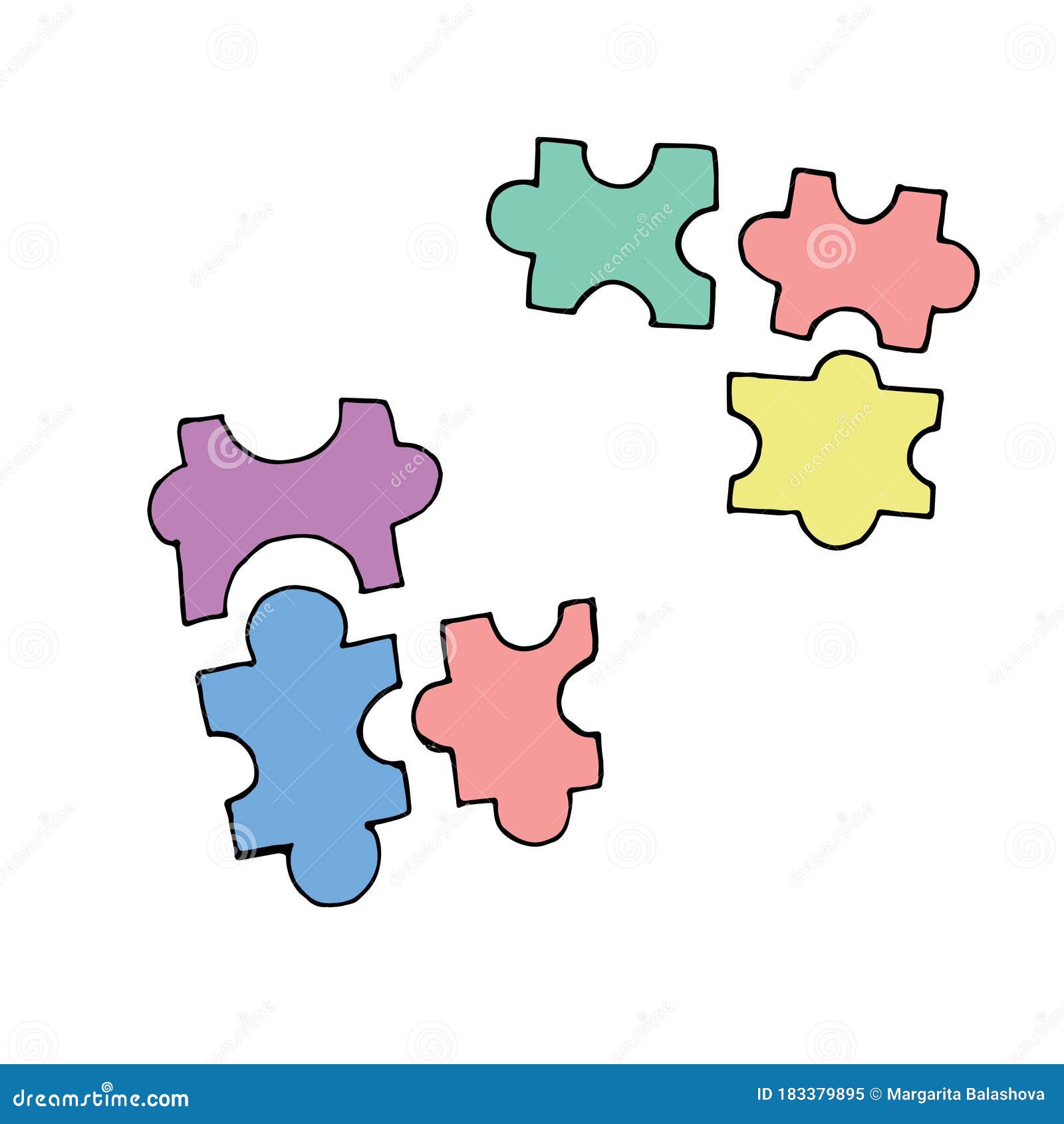 Color Vector Isolated Doodle Element, Puzzle Pieces, Logic Stock Vector ...