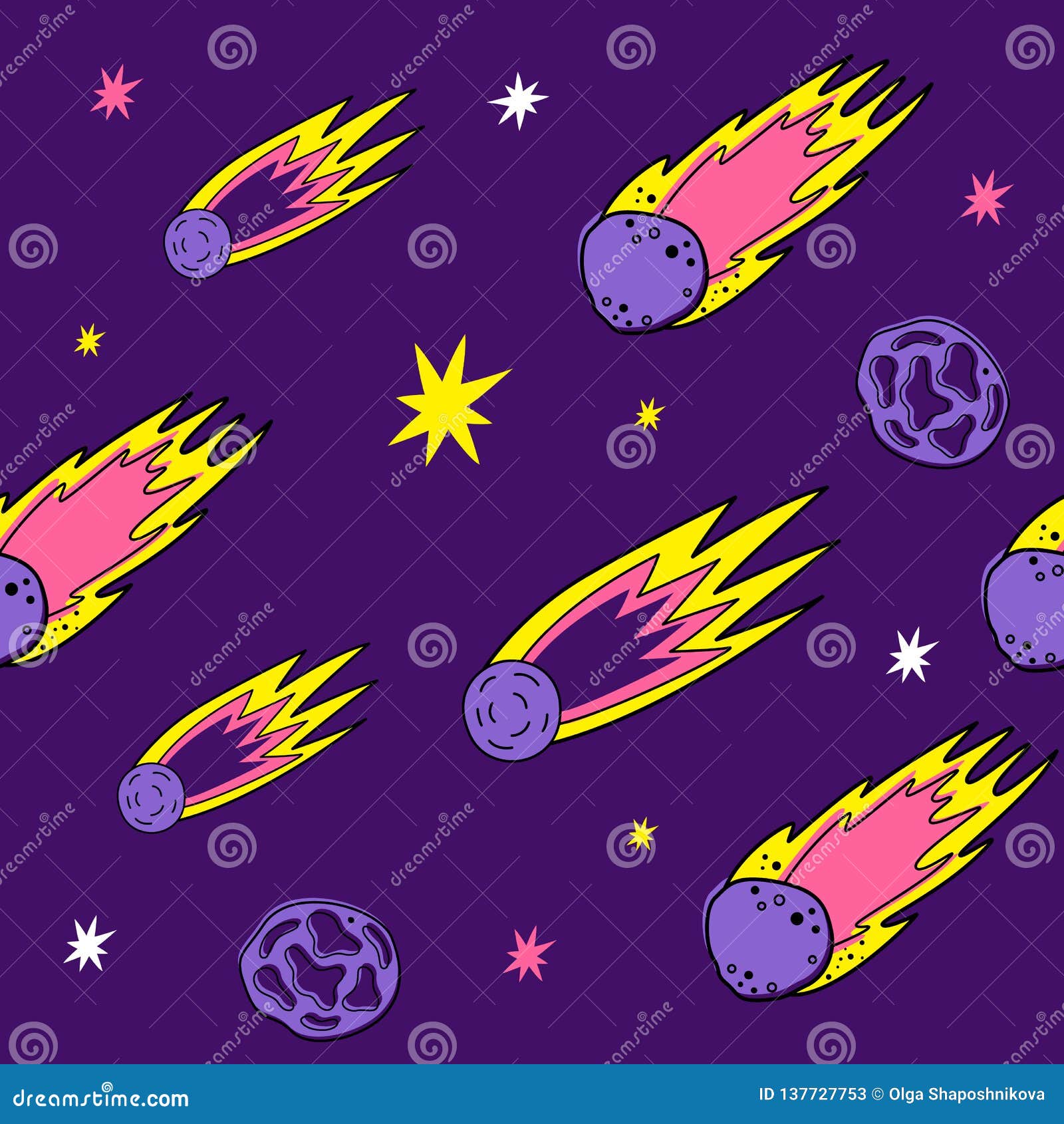 Color Vector Seamless Pattern with Space Elements. Doodle Style ...
