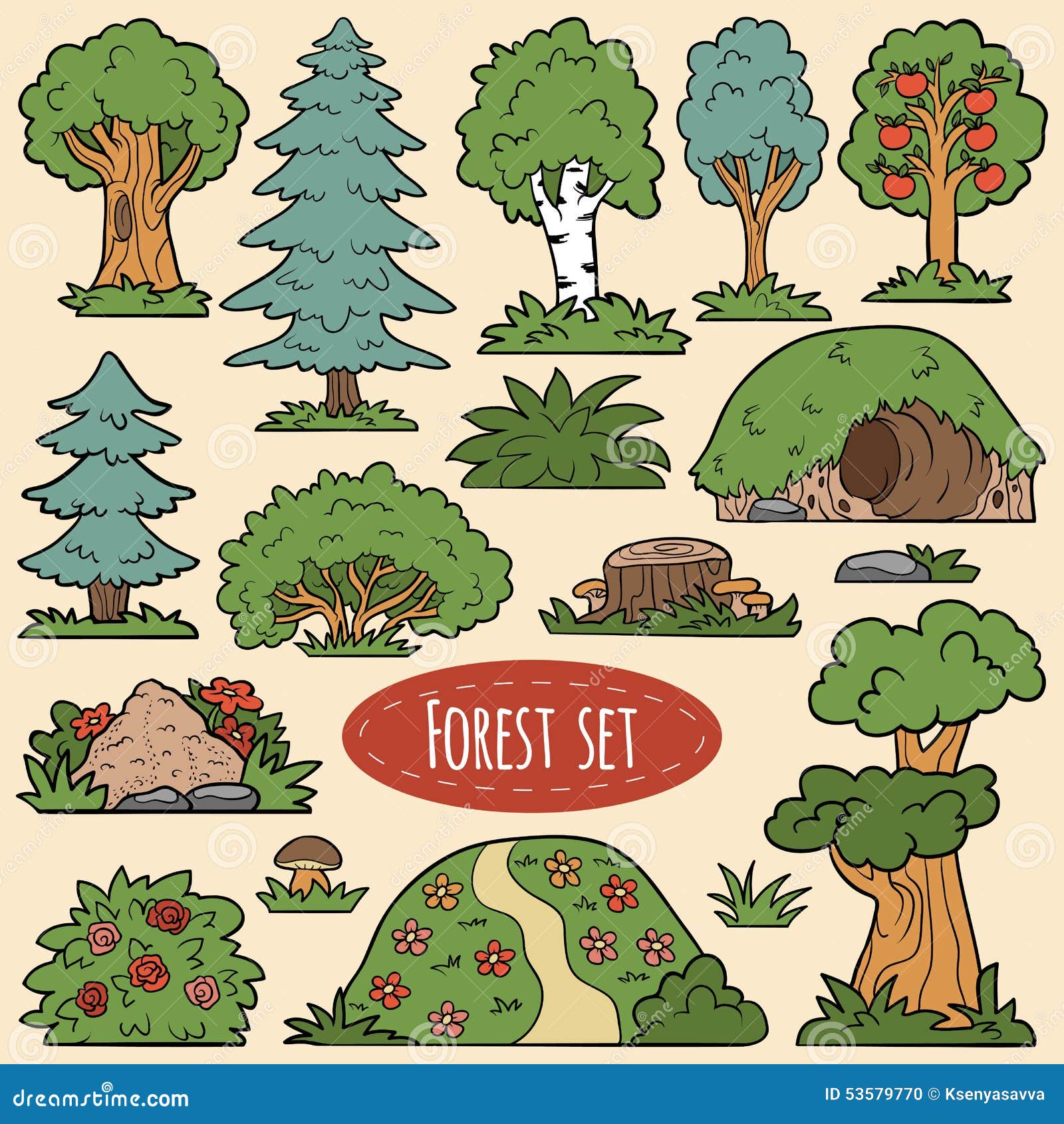 Color Vector Set of Forest Items Stock Vector - Illustration of outdoor ...