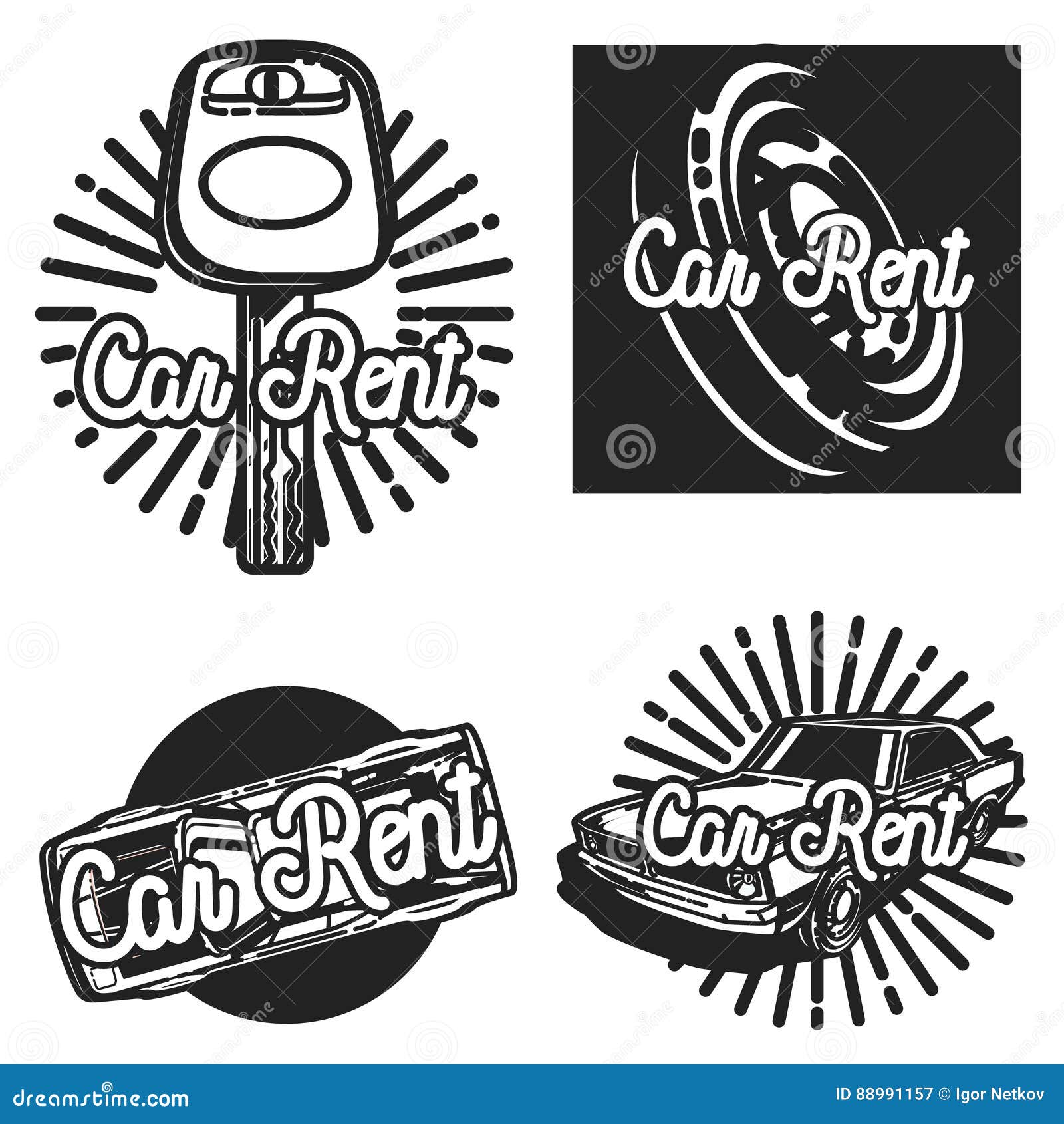 Color Vintage Car Rent Emblems Stock Vector - Illustration of sign ...