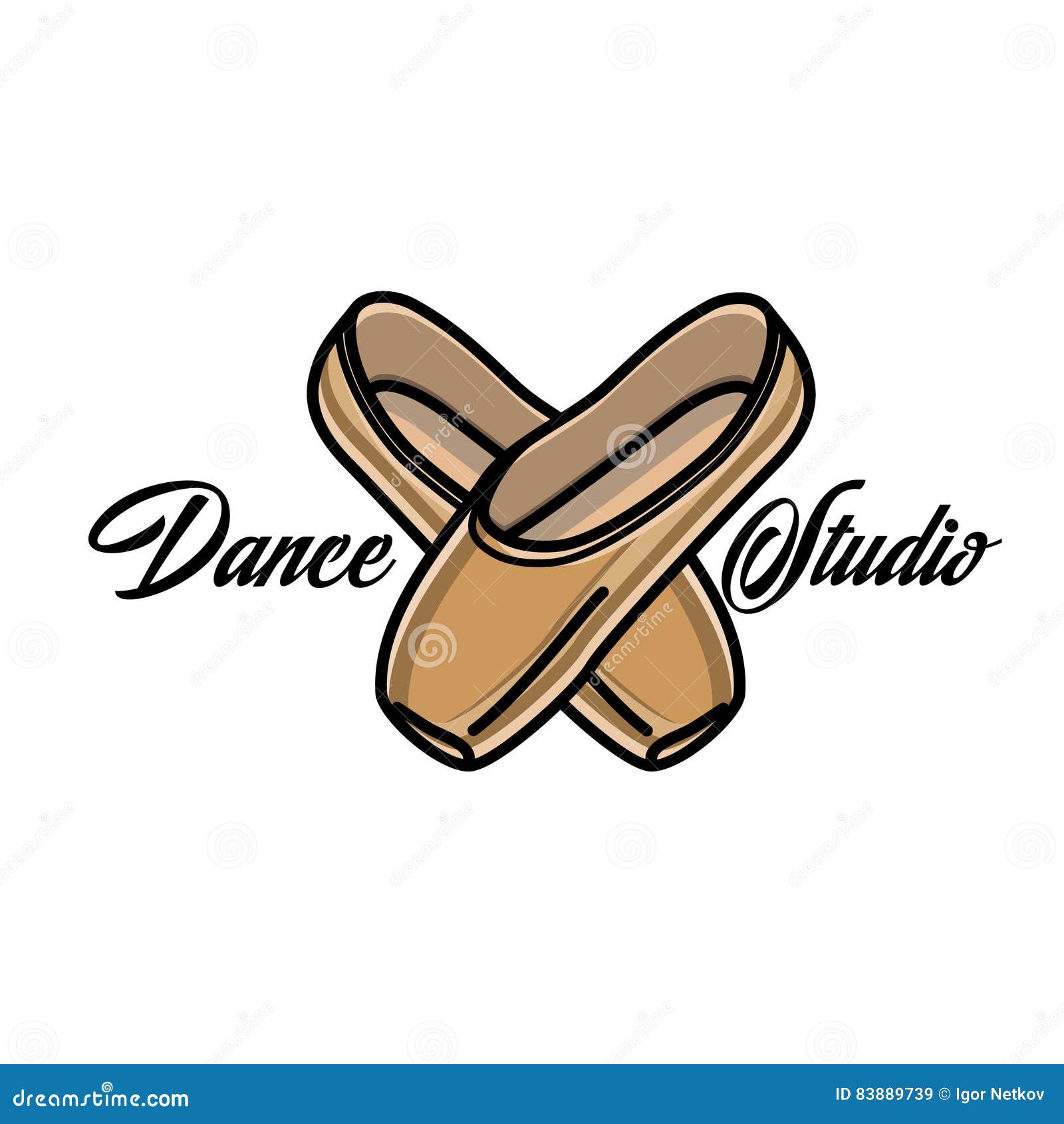 Emblem Of Dance Studio With Ballet Pointe Shoes Vector Illustration ...