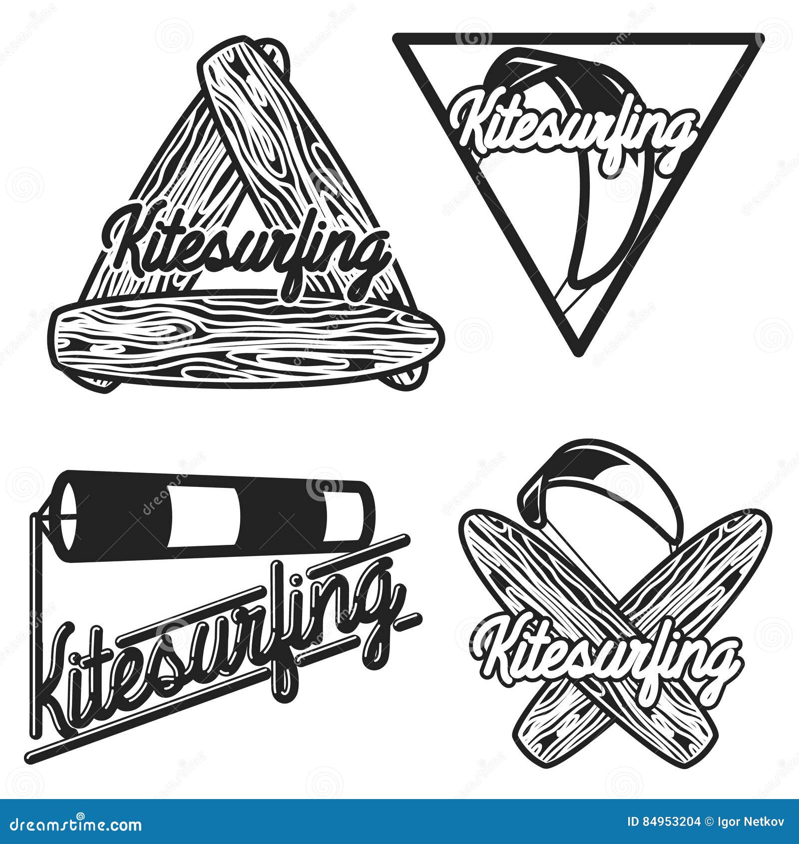 Color Vintage Kitesurfing Emblems Stock Vector - Illustration of ...