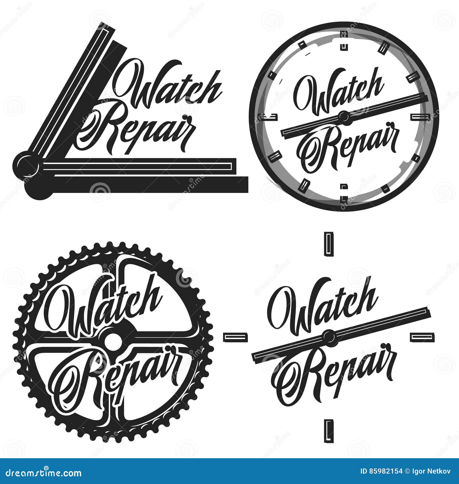 Color Vintage Watch Repair Emblems Stock Vector - Illustration of clock ...