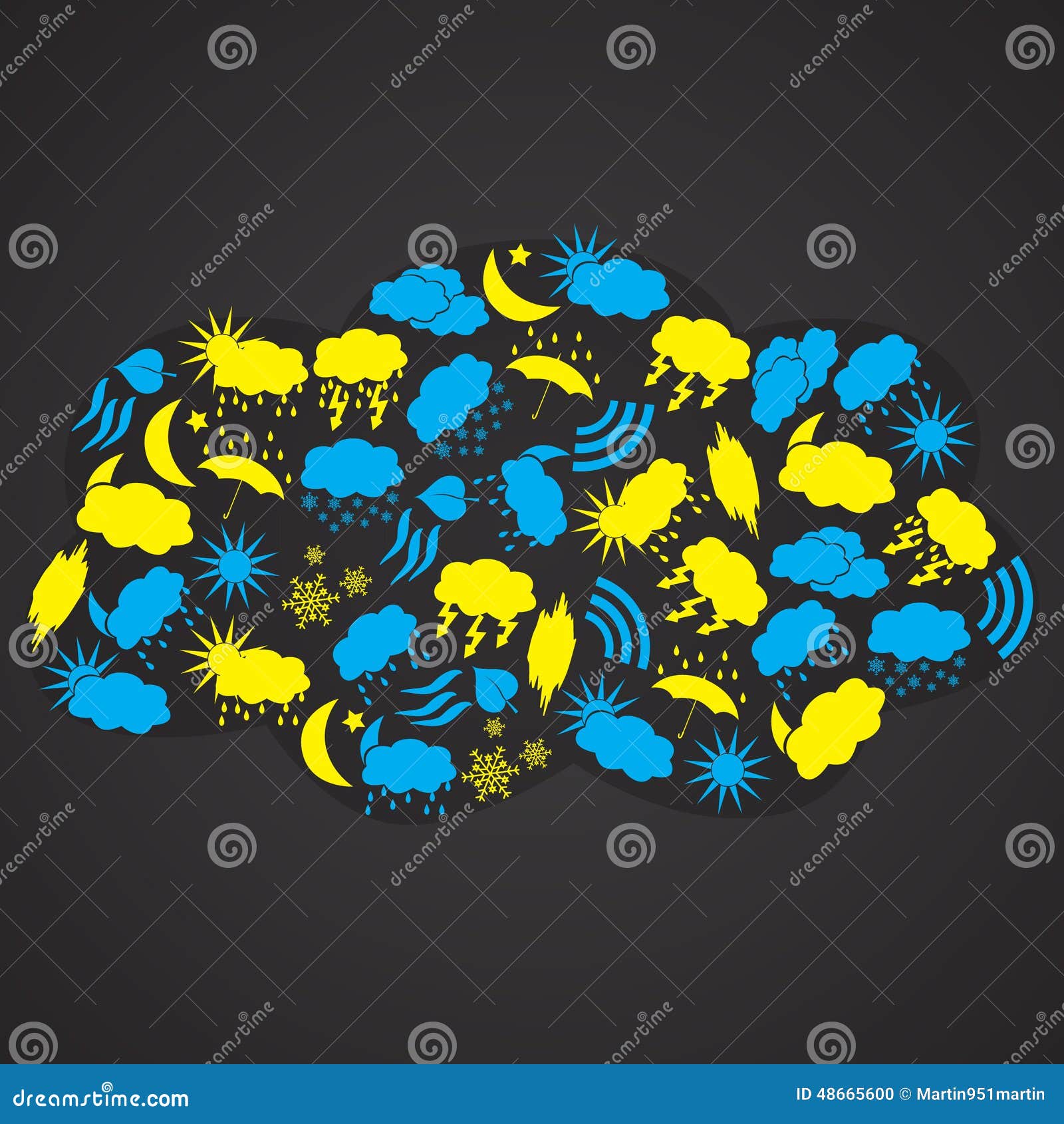 Color Weather Forecast Symbols in Cloud Shape Stock Vector ...