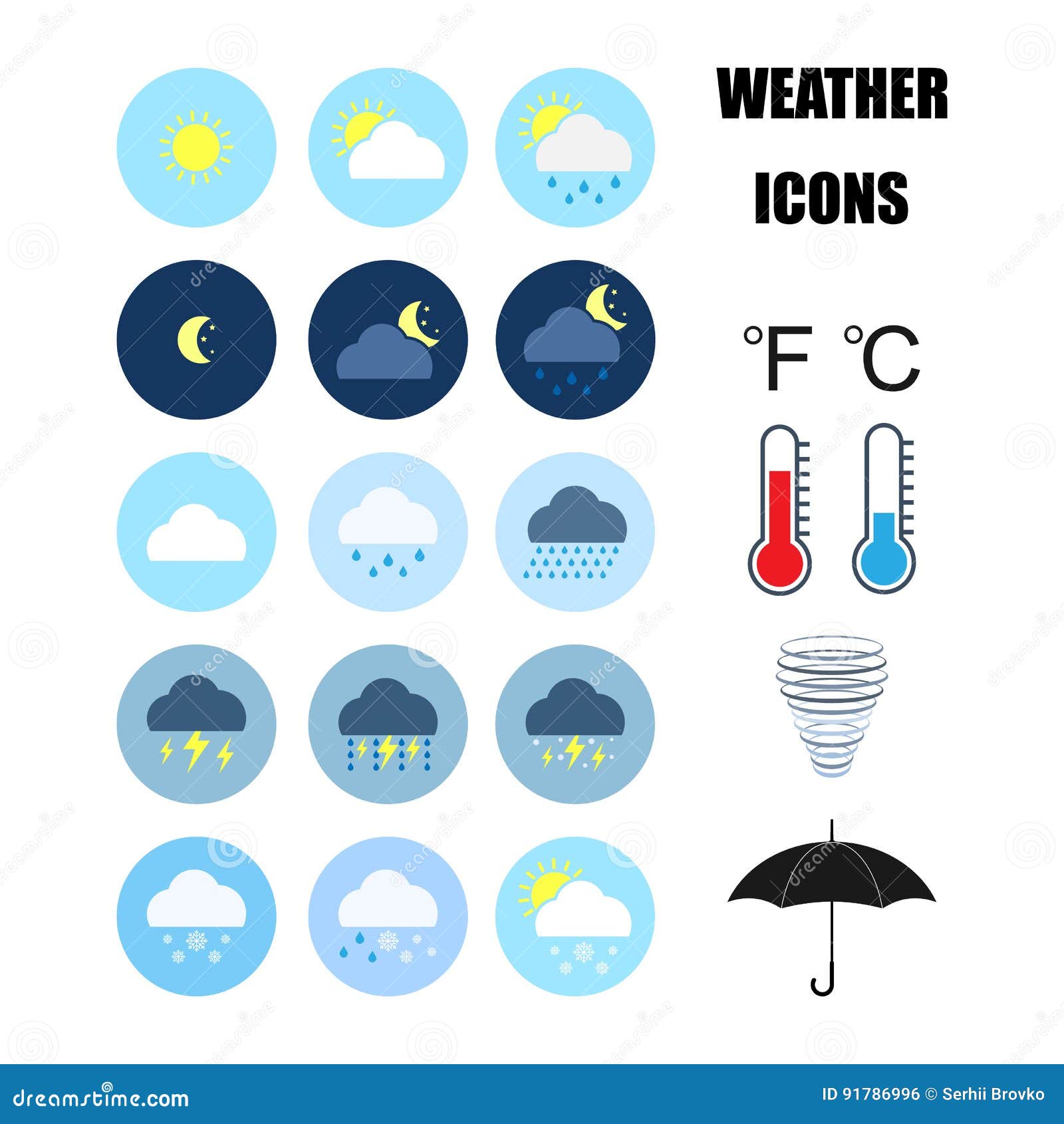 Color Weather icons set. stock vector. Illustration of simple - 91786996