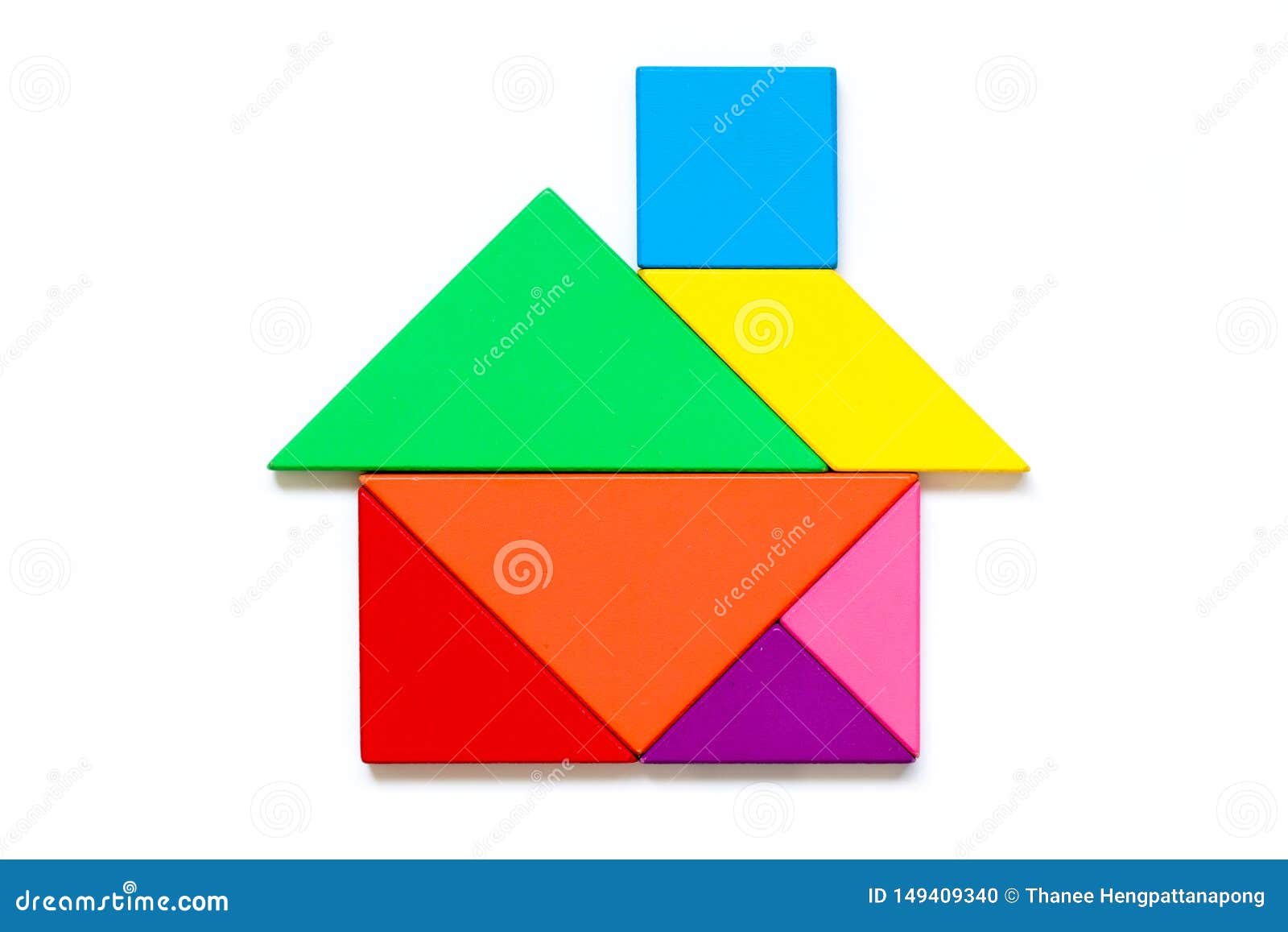 Color Wood Tangram in Home Shape on White Background Stock Photo ...