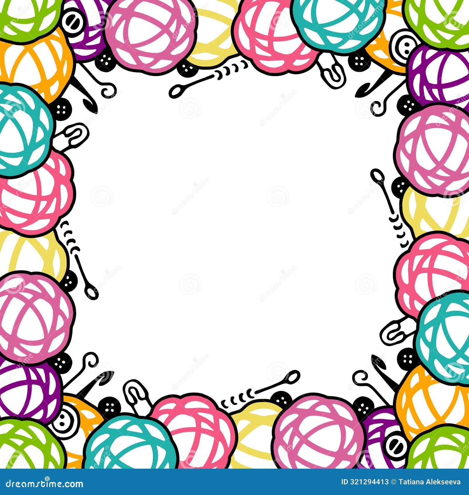 Color Yarns Balls. Square Frame. Doodle Seamless Pattern. Vector Illustration Stock Illustration ...