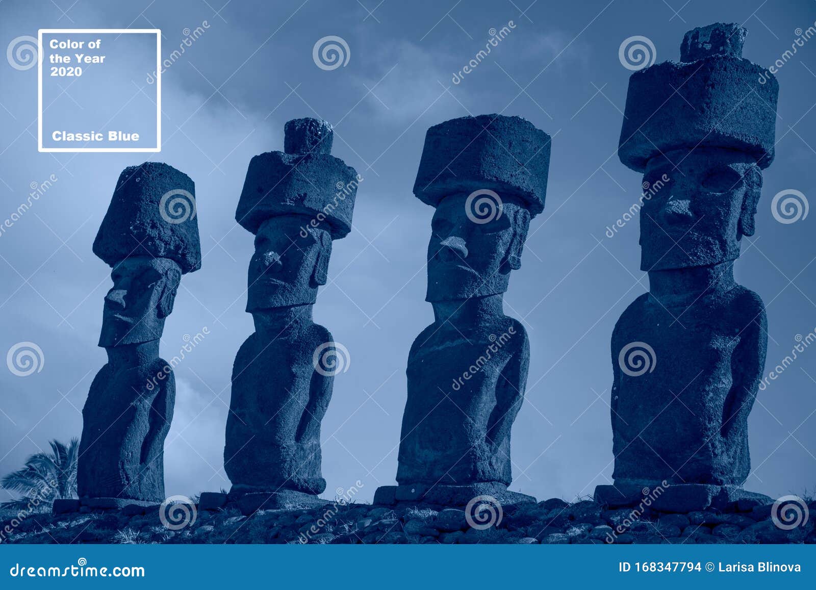 Color of the Year Classic Blue. Easter Island Moai Background Editorial ...