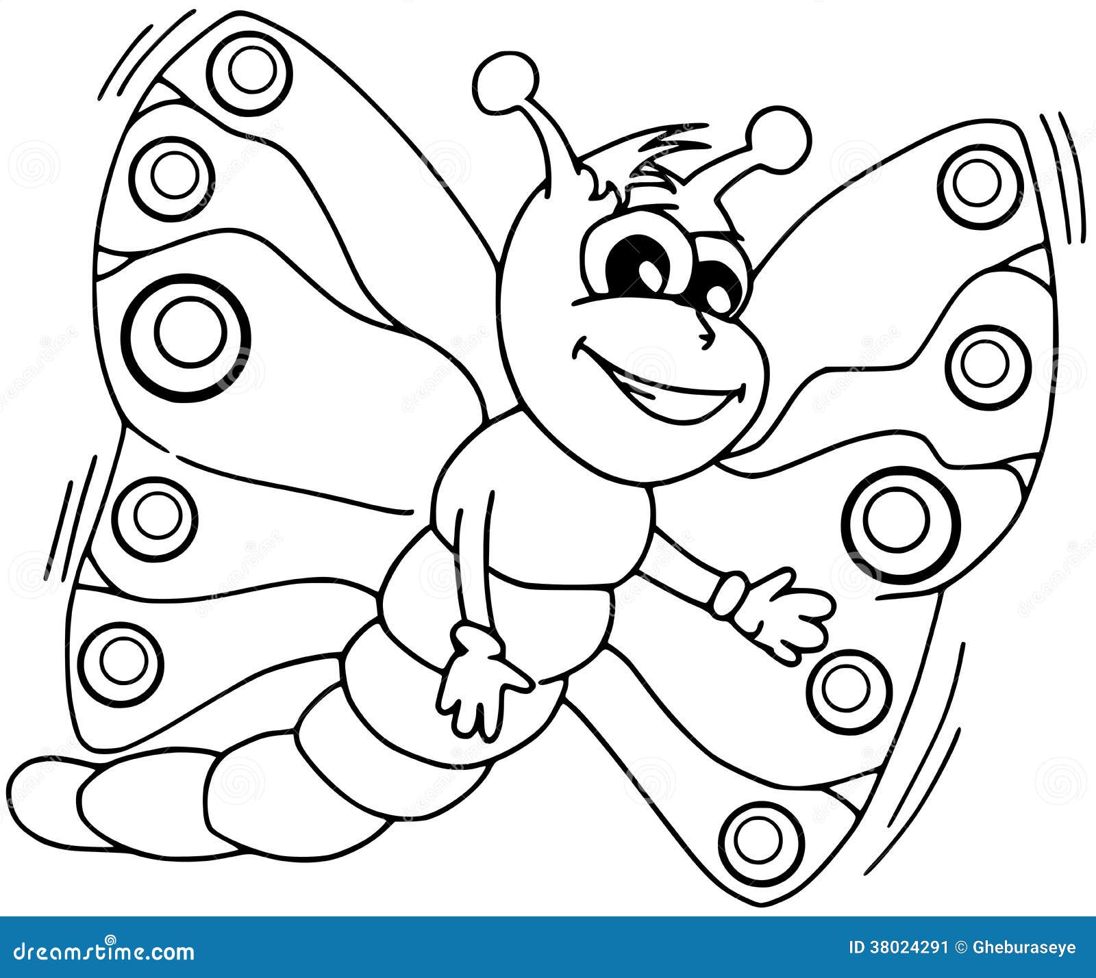 Coloring Butterfly Cartoon Isolated Stock Illustration - Illustration ...