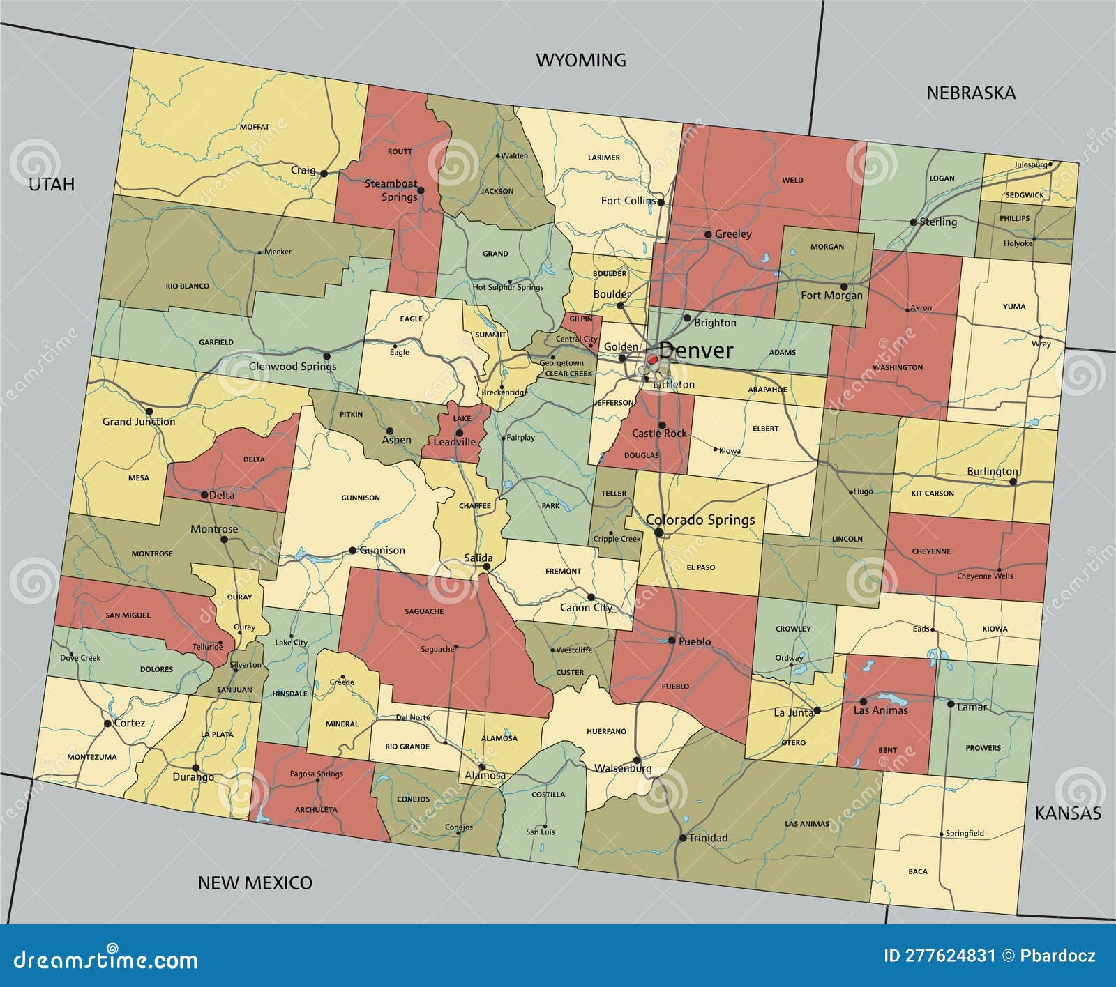 Colorado Map. Political Map Of Colorado In Outline Color. District Map ...