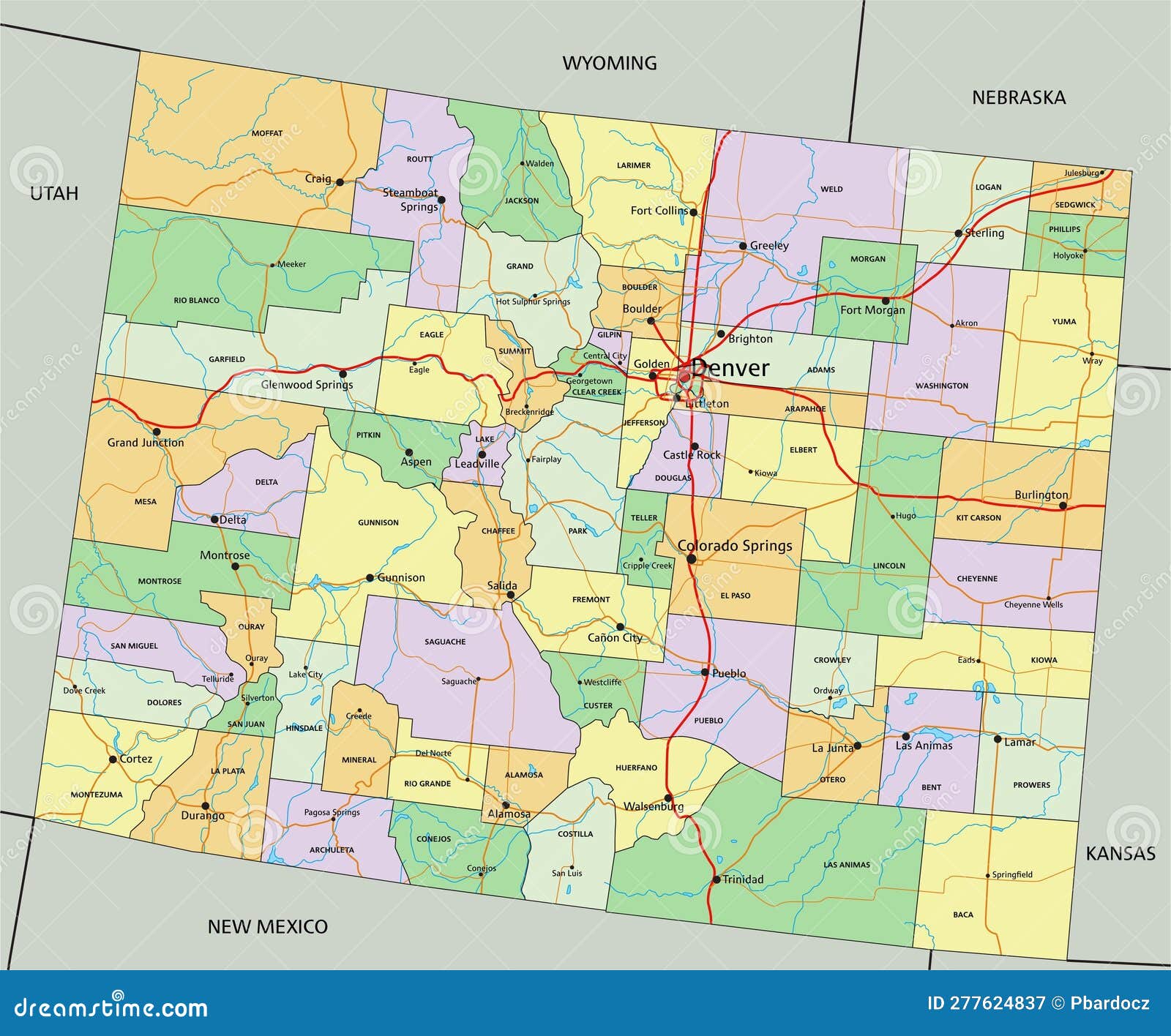 Colorado Map. Political Map Of Colorado In Outline Color. District Map ...