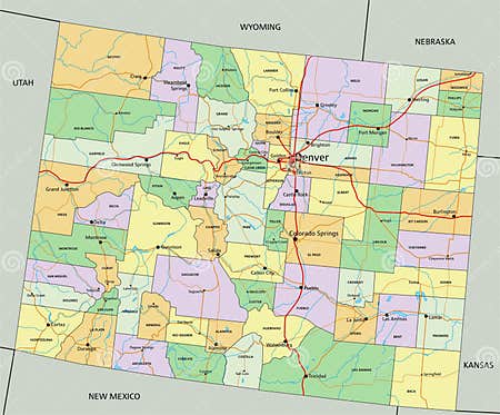 Colorado - Detailed Editable Political Map with Labeling. Stock Vector ...