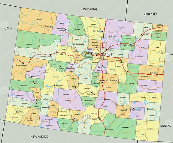 Colorado - Detailed Editable Political Map with Labeling. Stock Vector ...
