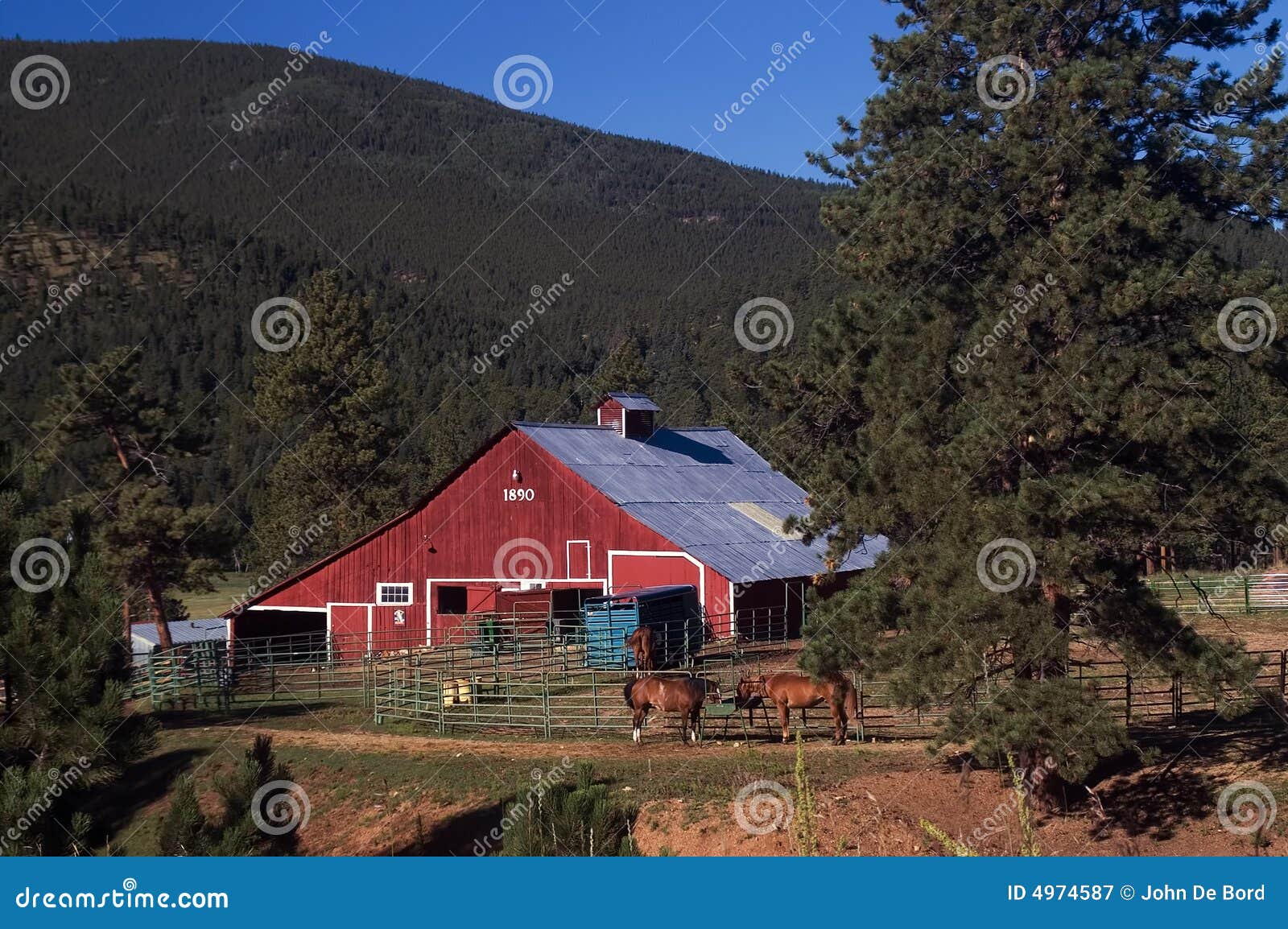 Colorado Country Red Barn and Horses Stock Image - Image of rural ...