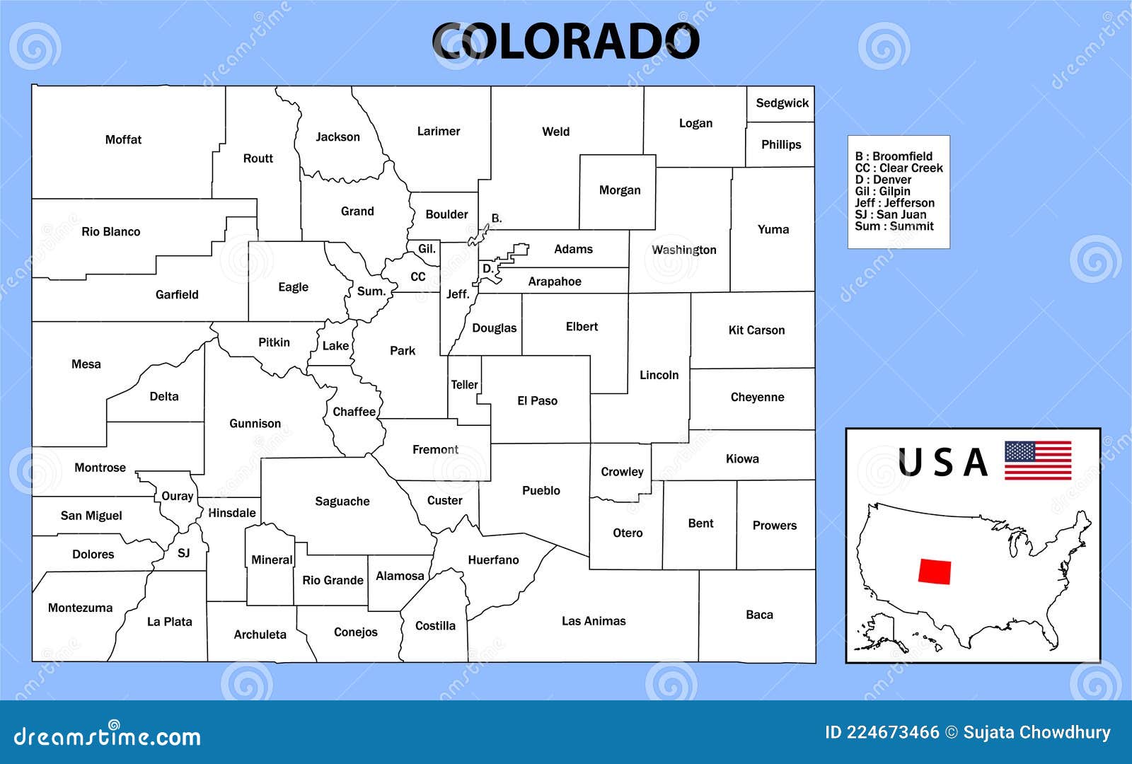 Colorado Map. District Map of Colorado in White Color Stock Vector ...