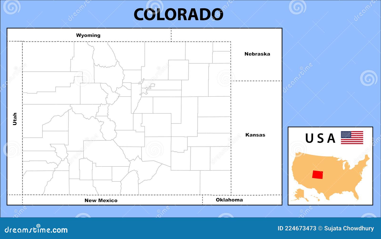 Colorado Map. Political Map Of Colorado In Outline Color. District Map ...