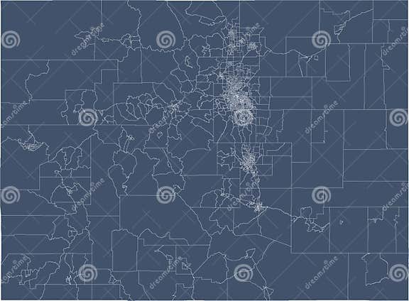 US Colorado State Map with Census Tracts Boundaries Stock Vector ...