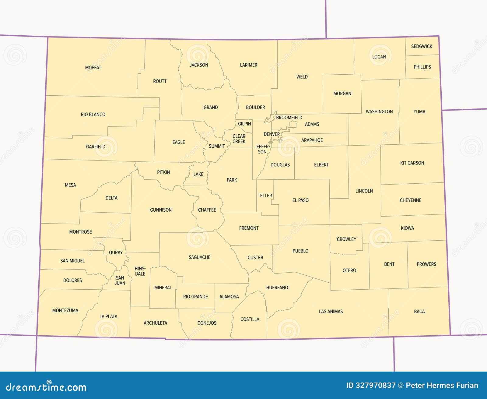 Colorado, U.S. State Subdivided into 46 Counties, Political Map Stock ...