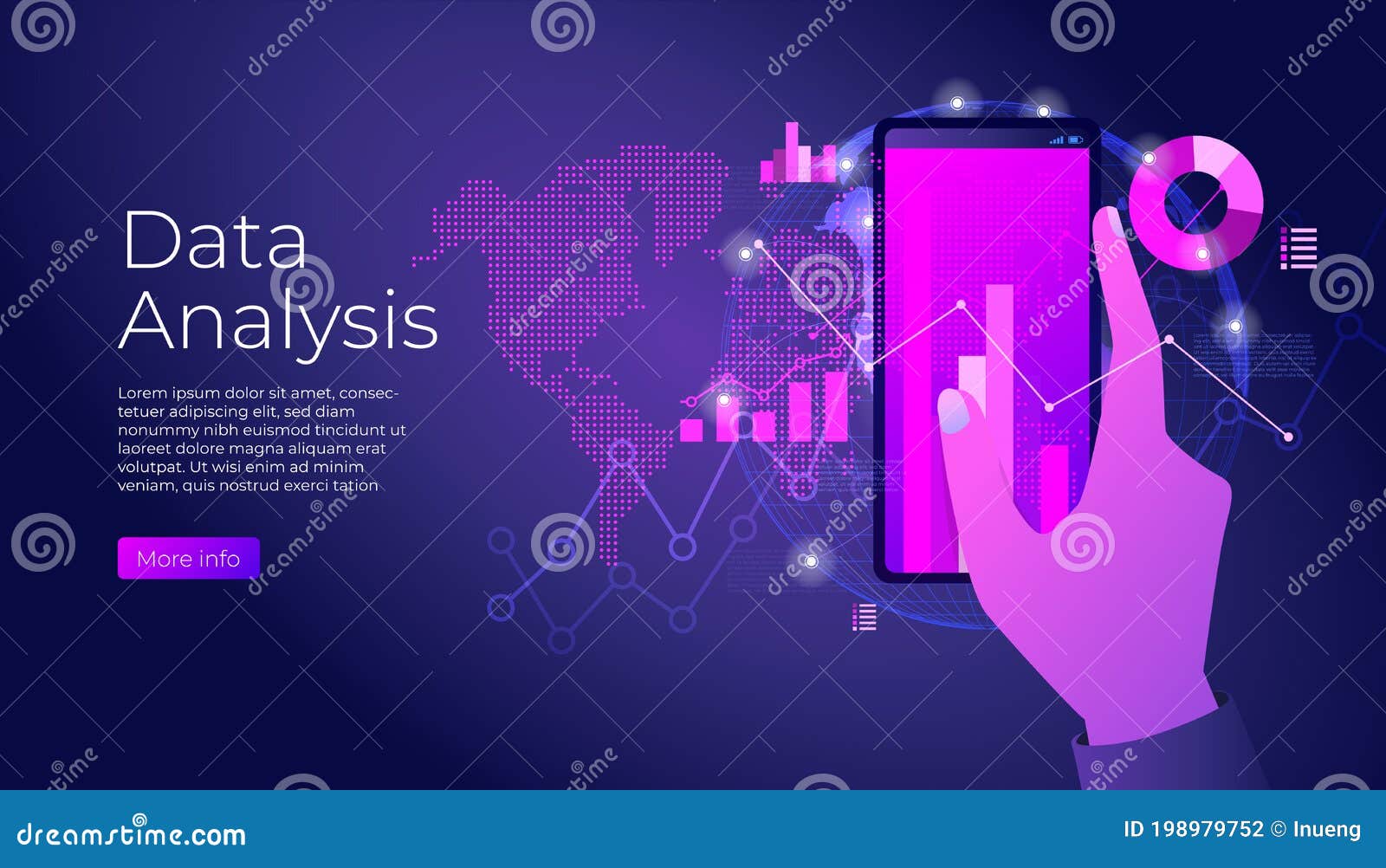 Data Analysis on Smartphone with Line Chart and Graphs. Hand Holds ...