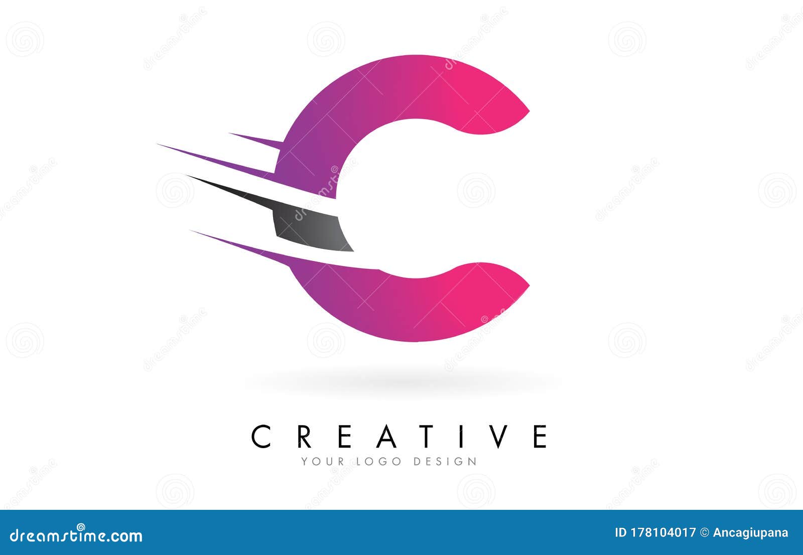 C Letter Logo with Pink and Grey Colorblock Design and Creative Cut ...