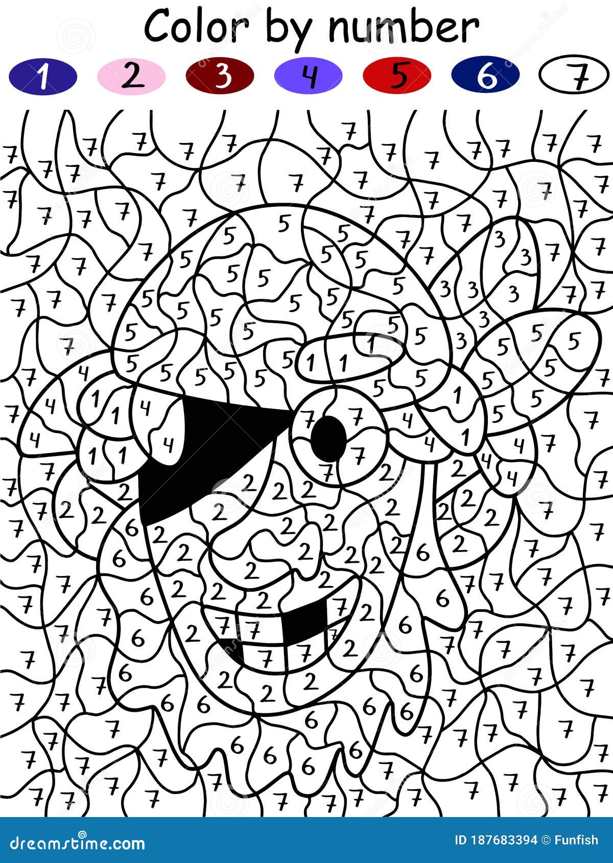 Cartoon Pirate Color by Number Children Vector Worksheet. Stock Vector ...