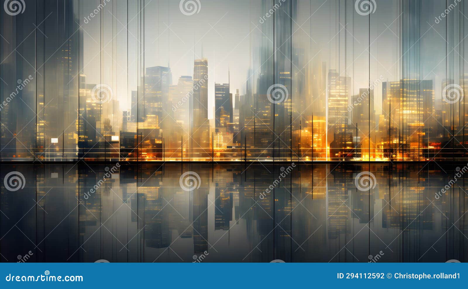 Colored Abstract City Skyline with Reflection - Modern Digital Painting ...
