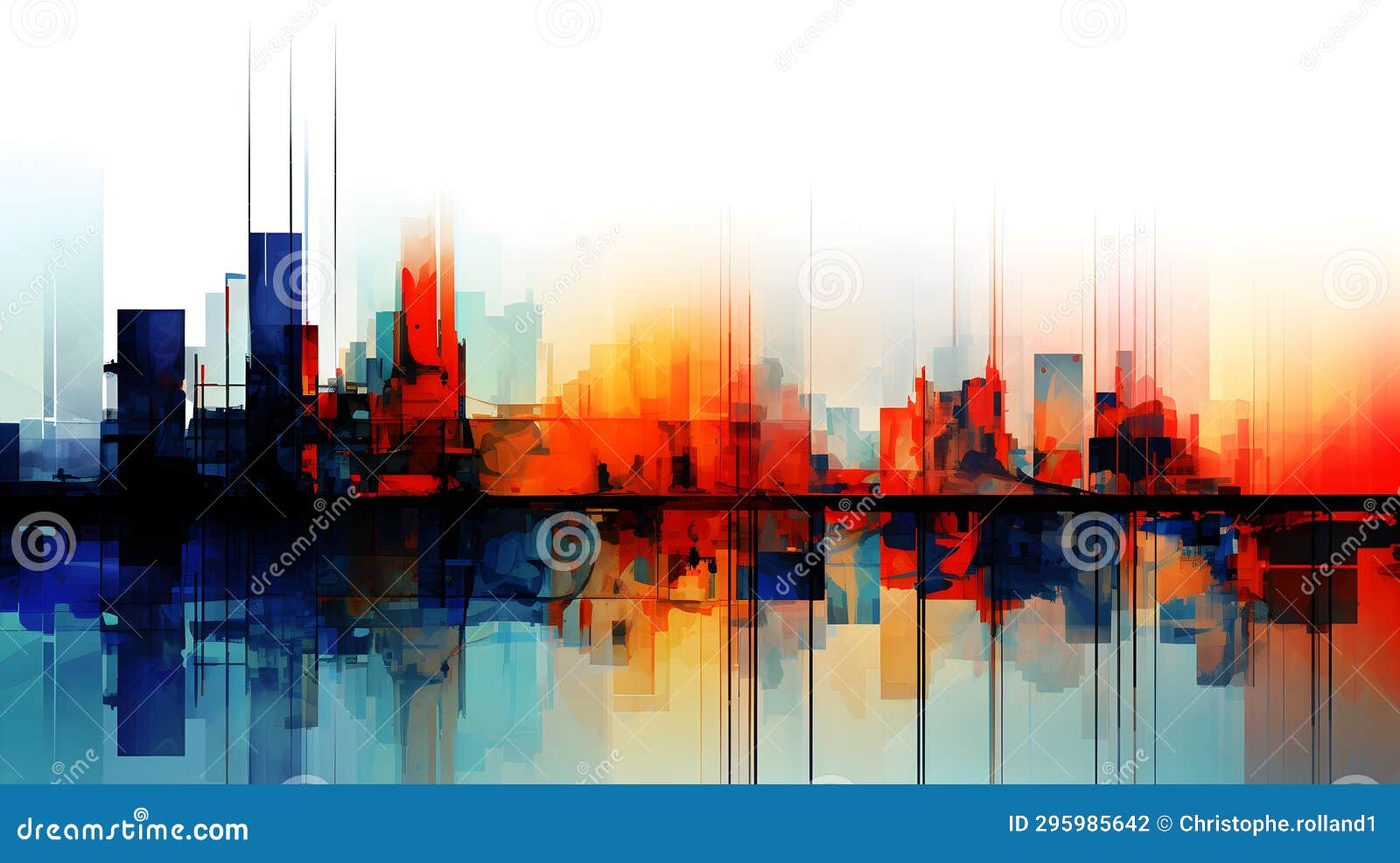 Colored Abstract City Skyline with Reflection - Modern Digital Painting ...