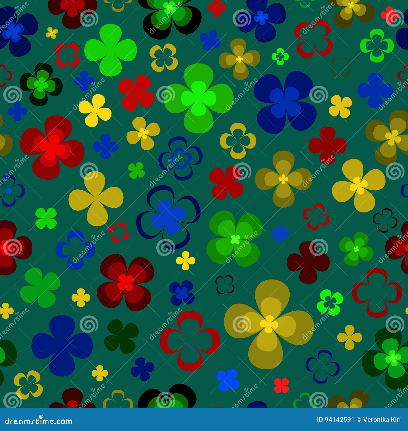 Colored Abstract Flowers on a Green Background . Stock Illustration ...