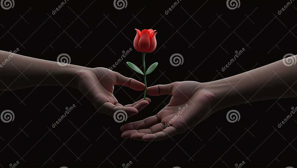 Two Hands Opposite Each Other Holding a Flower Out of Affection As a ...