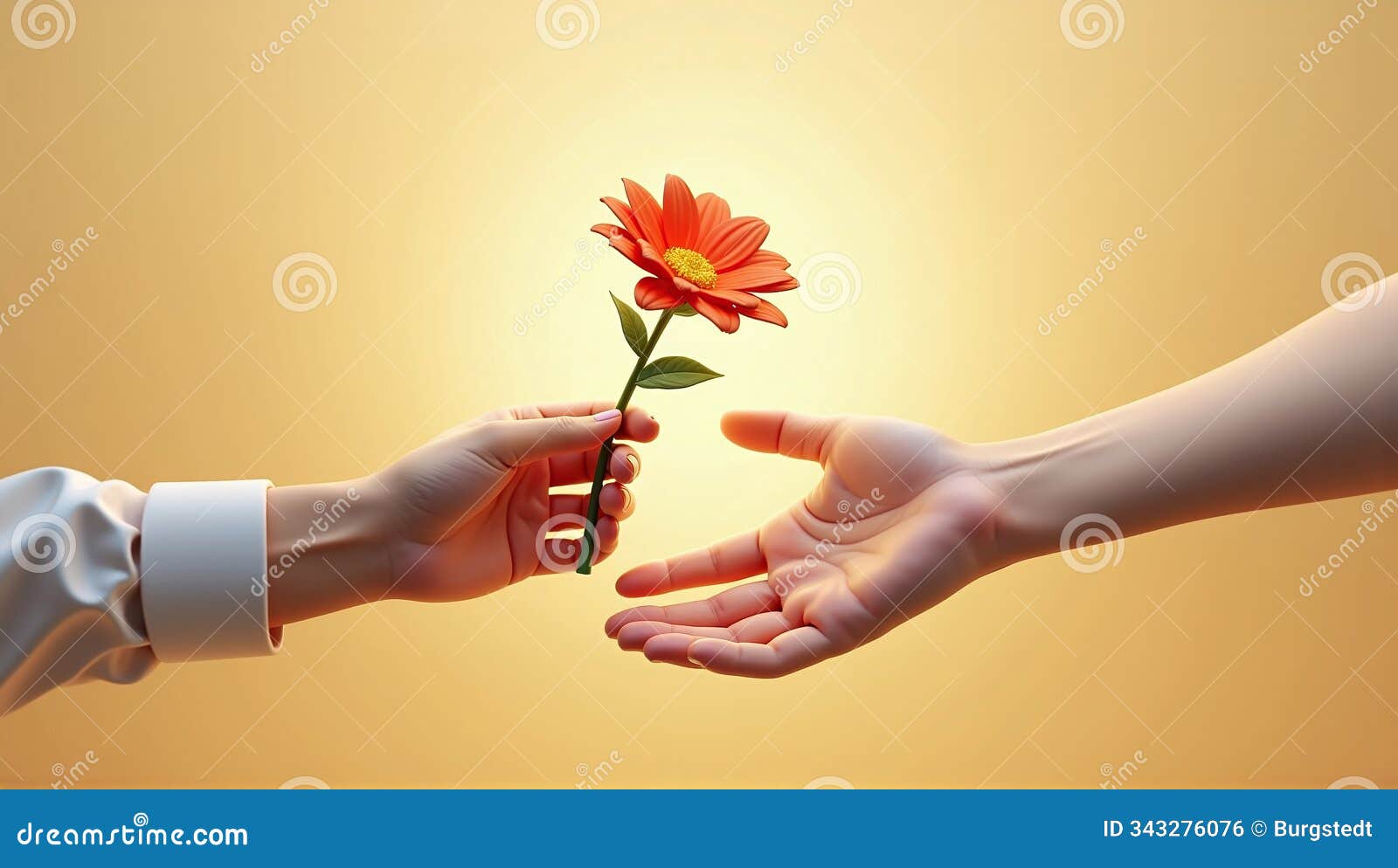 Two Hands Opposite Each Other Holding a Flower Out of Affection As a ...