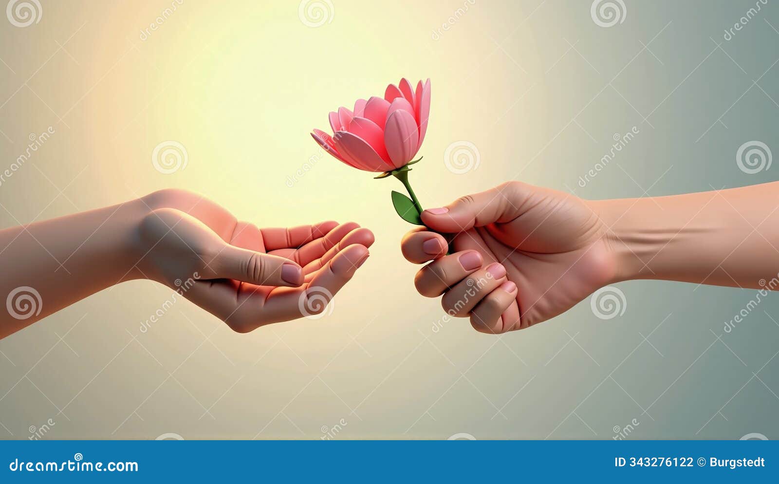 Two Hands Opposite Each Other Holding a Flower Out of Affection As a ...