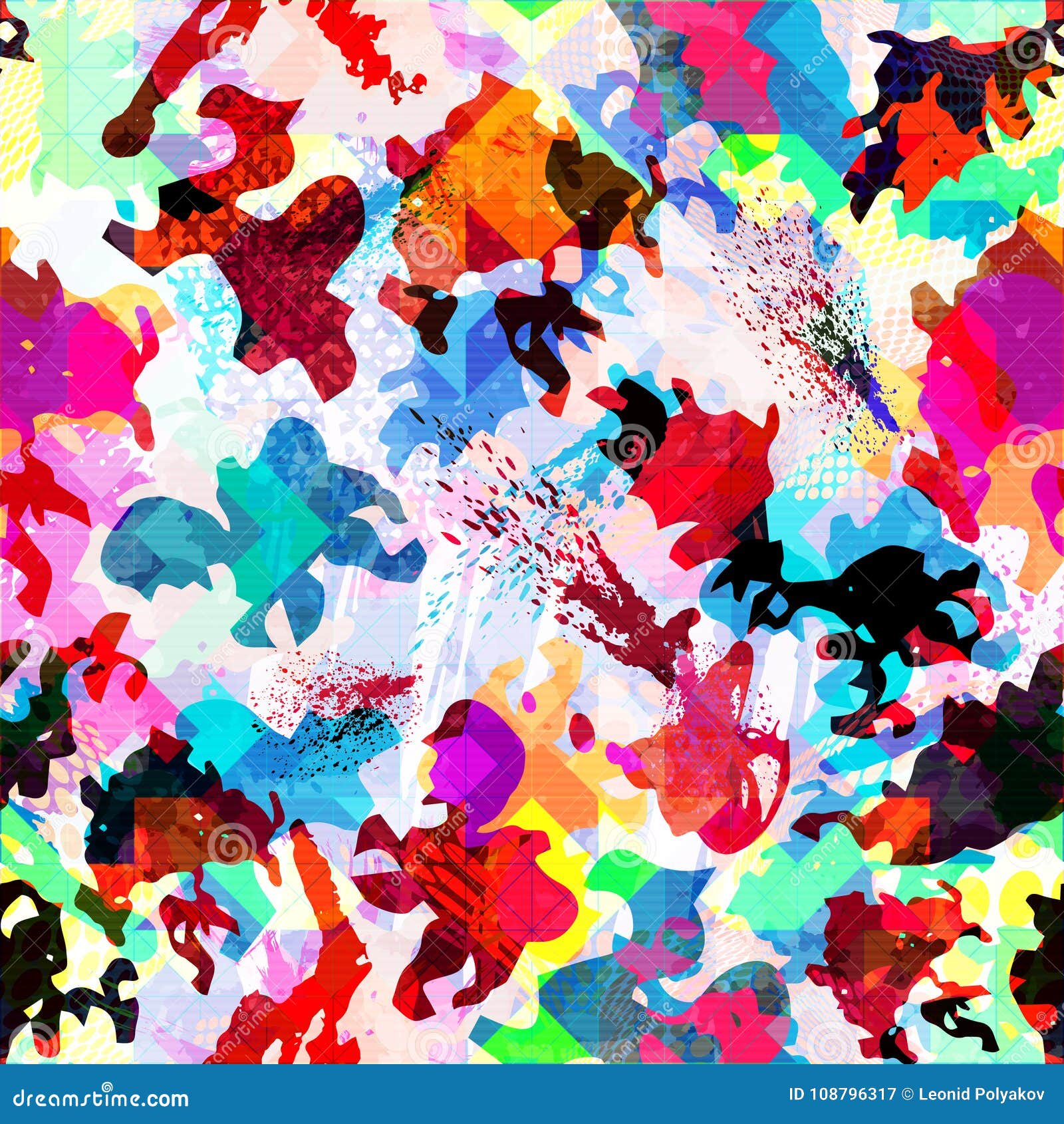 Colored Abstract Seamless Pattern in Graffiti Style. Quality Vector ...