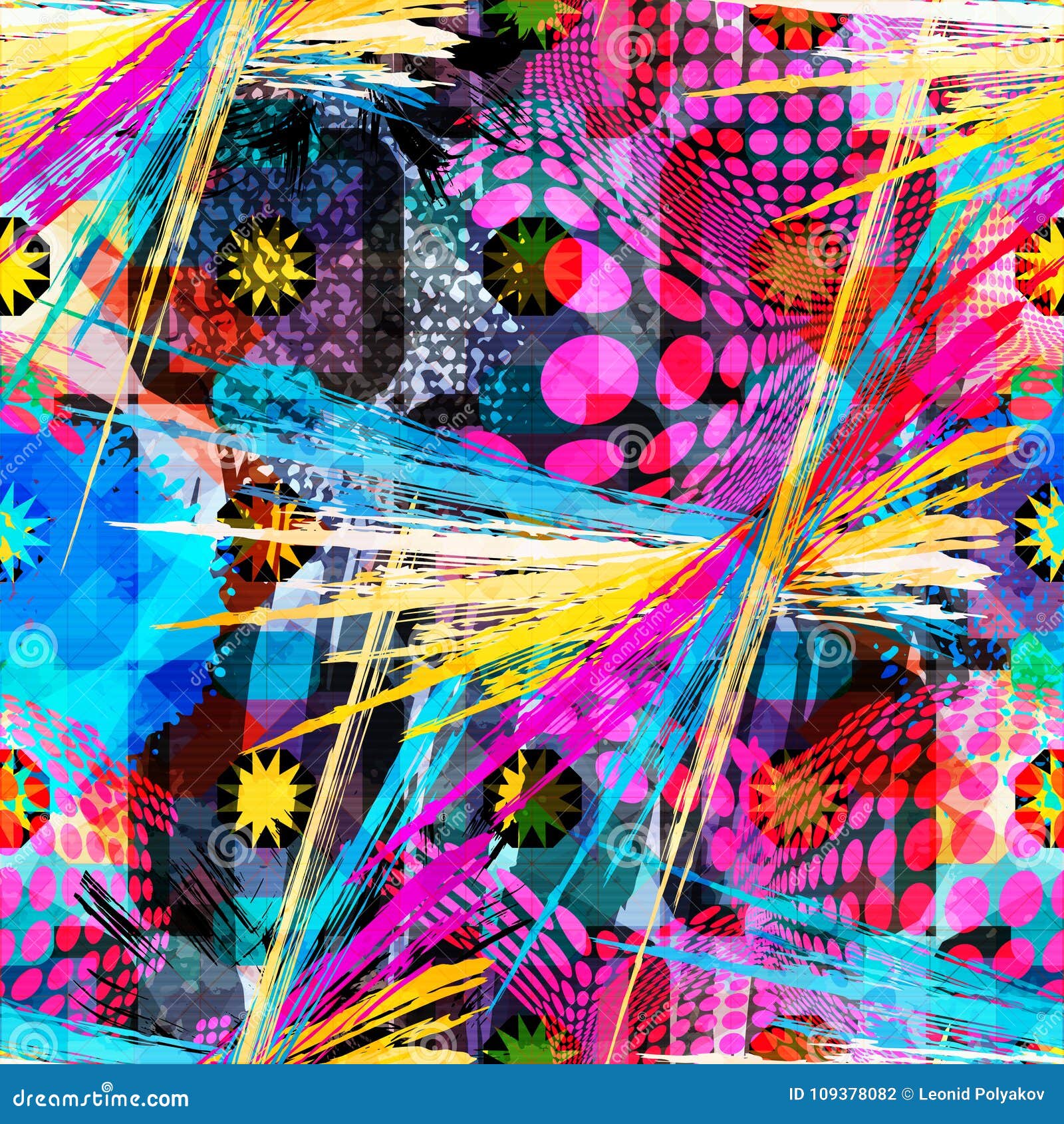 Colored Abstract Seamless Pattern in Graffiti Style. Quality Vector ...