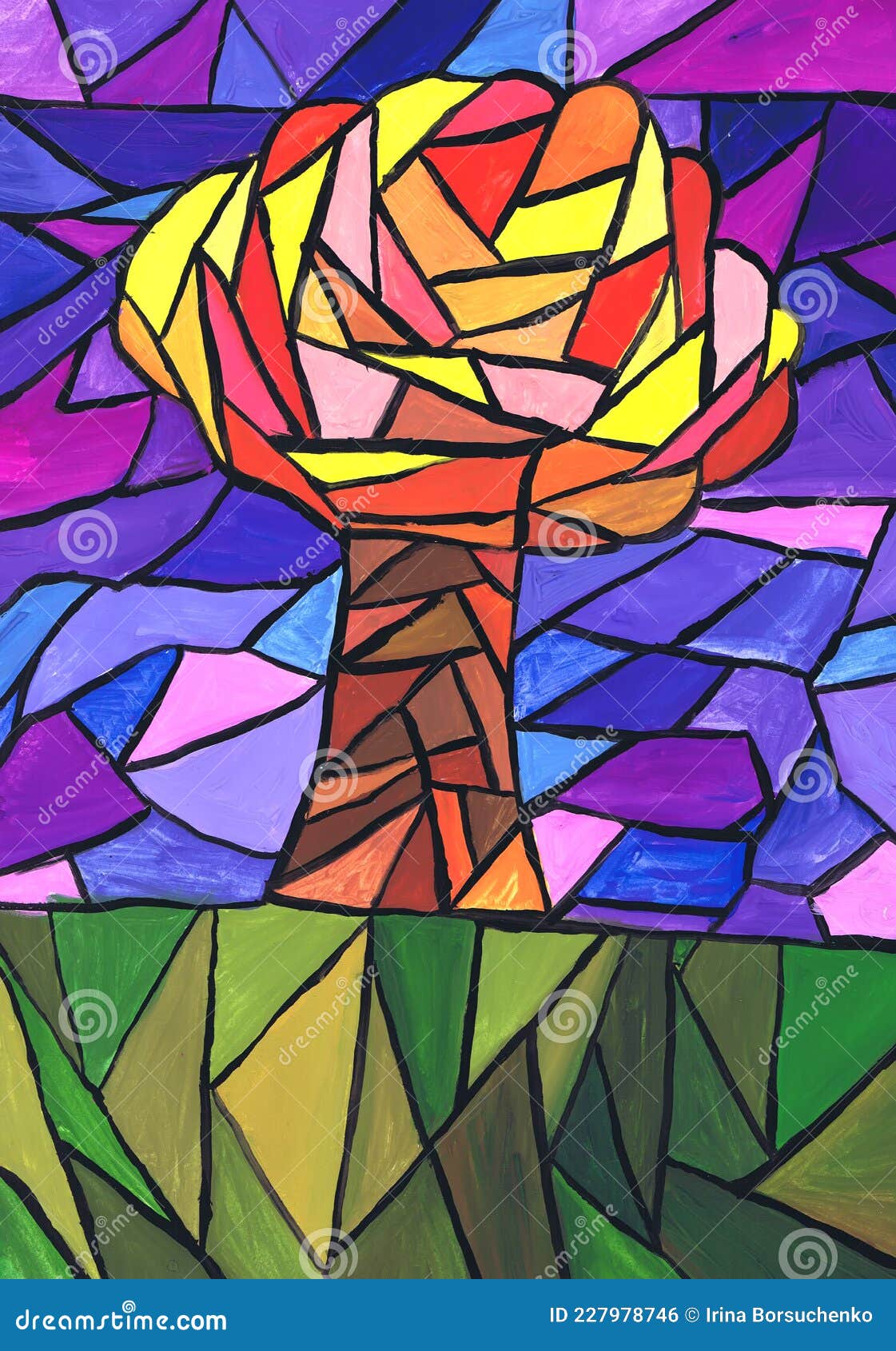 Colored Abstract Tree. Stained Glass Sketch Stock Illustration ...