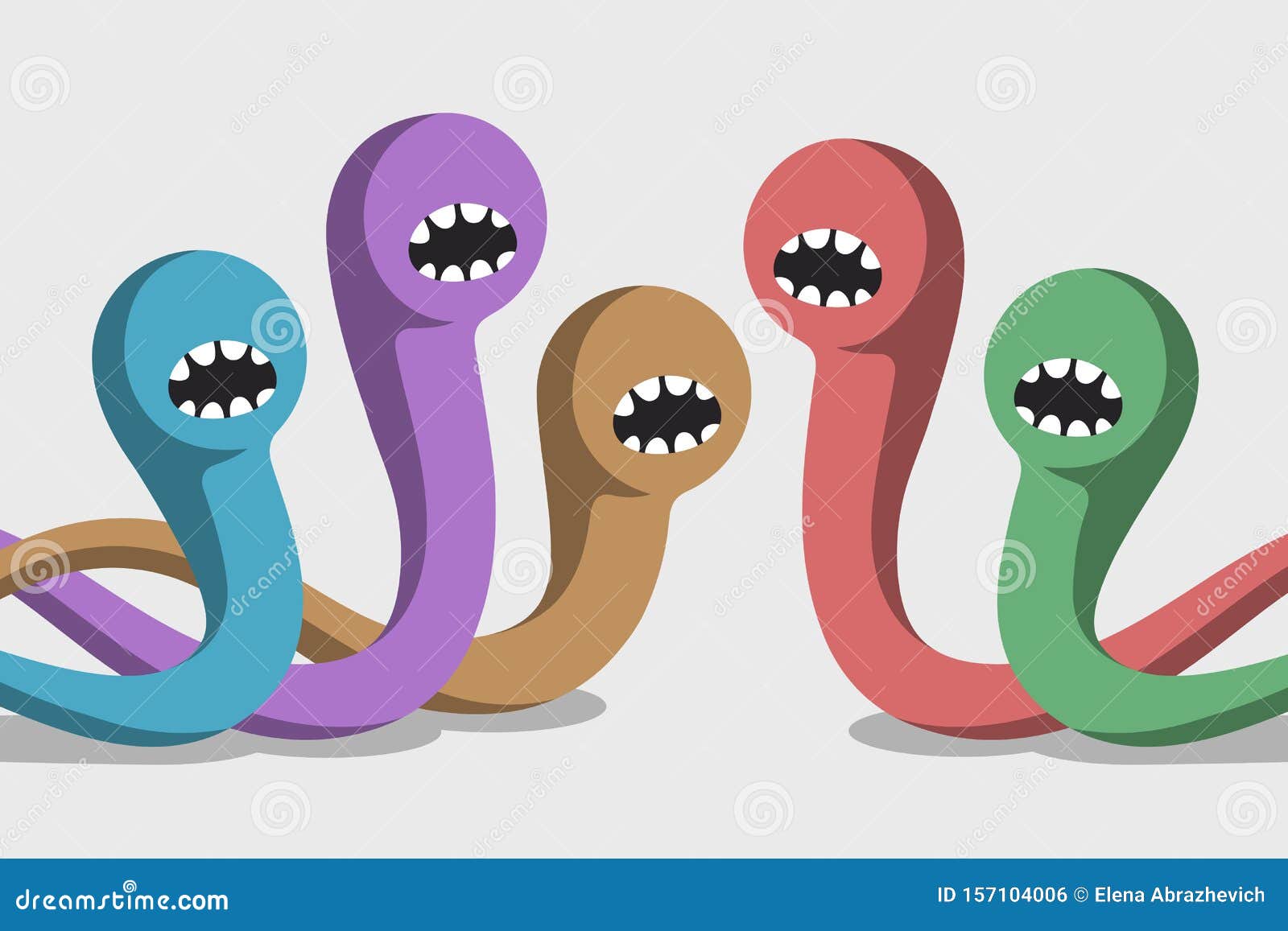 Colored Aggressive Worms are Grinning Mouths and Crawling Stock Vector ...