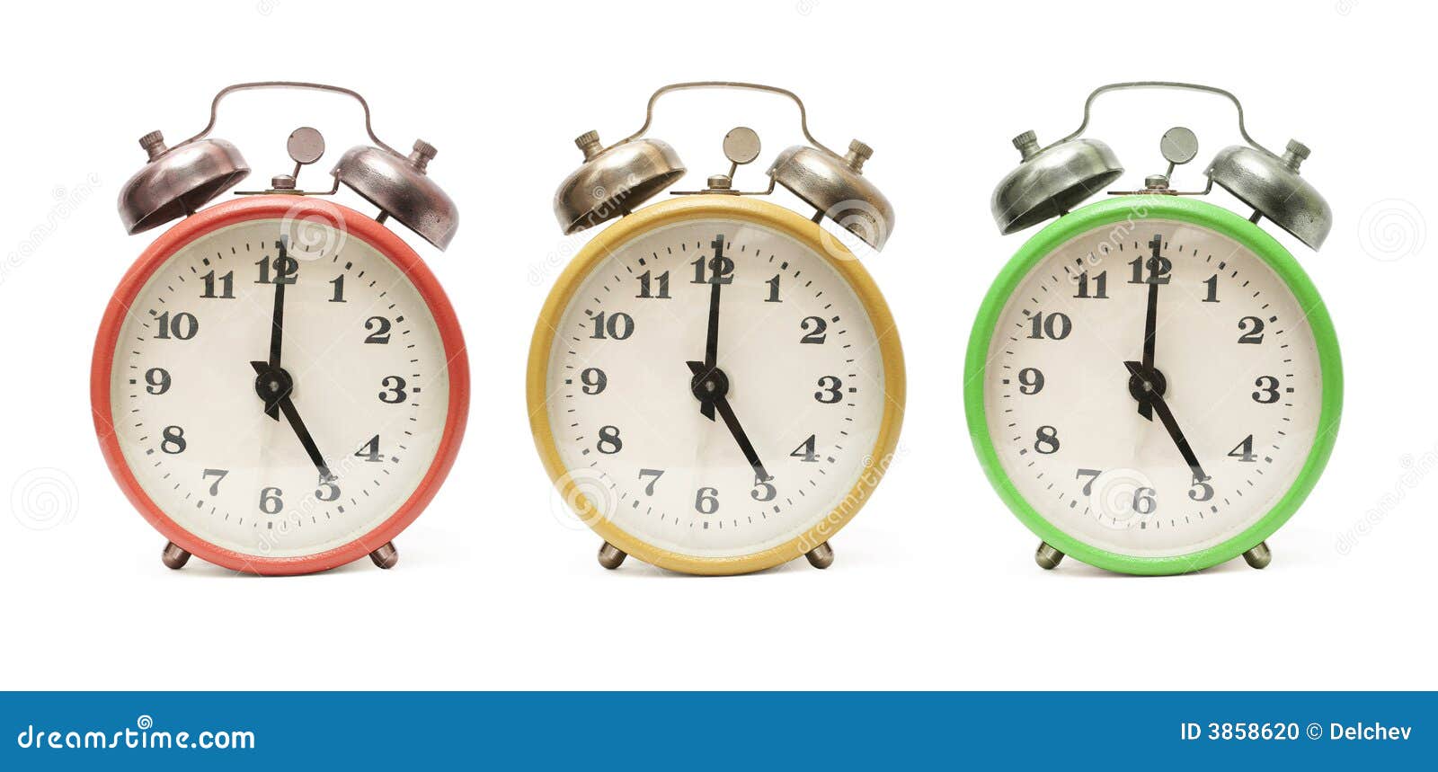 Colored Alarm Clocks Isolated Stock Photo - Image of time, evening: 3858620