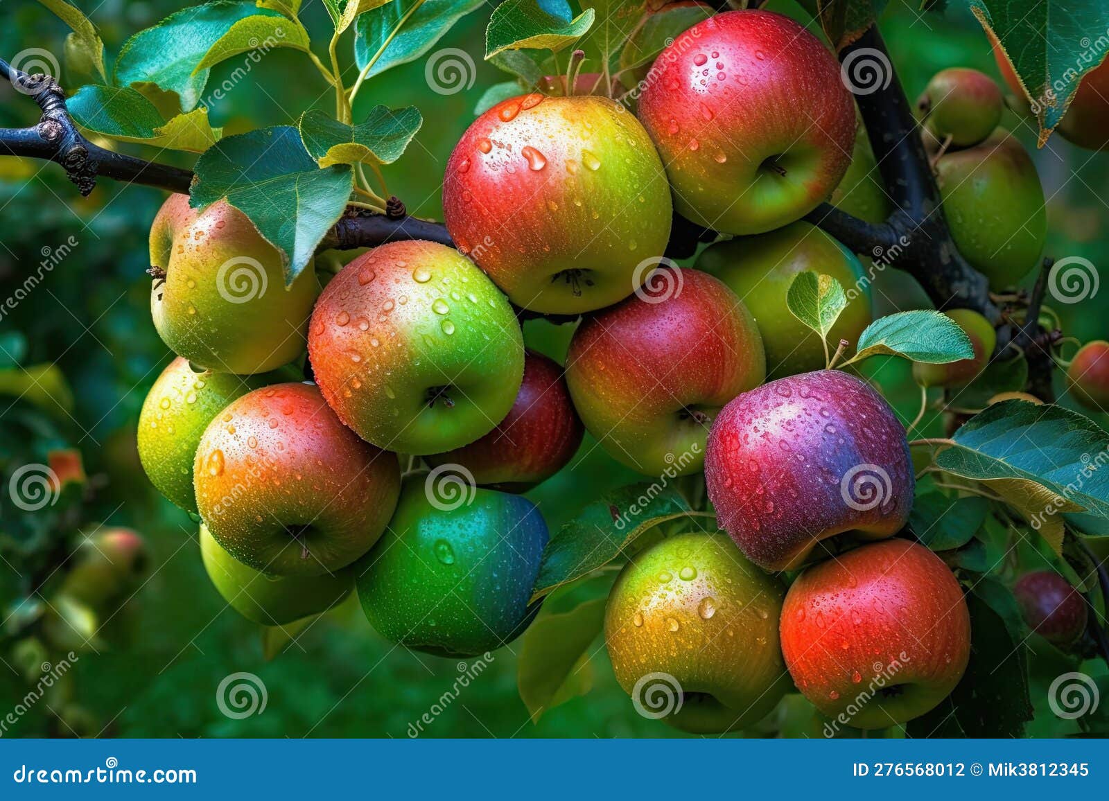 Colored apples on a tree. stock illustration. Illustration of garden ...