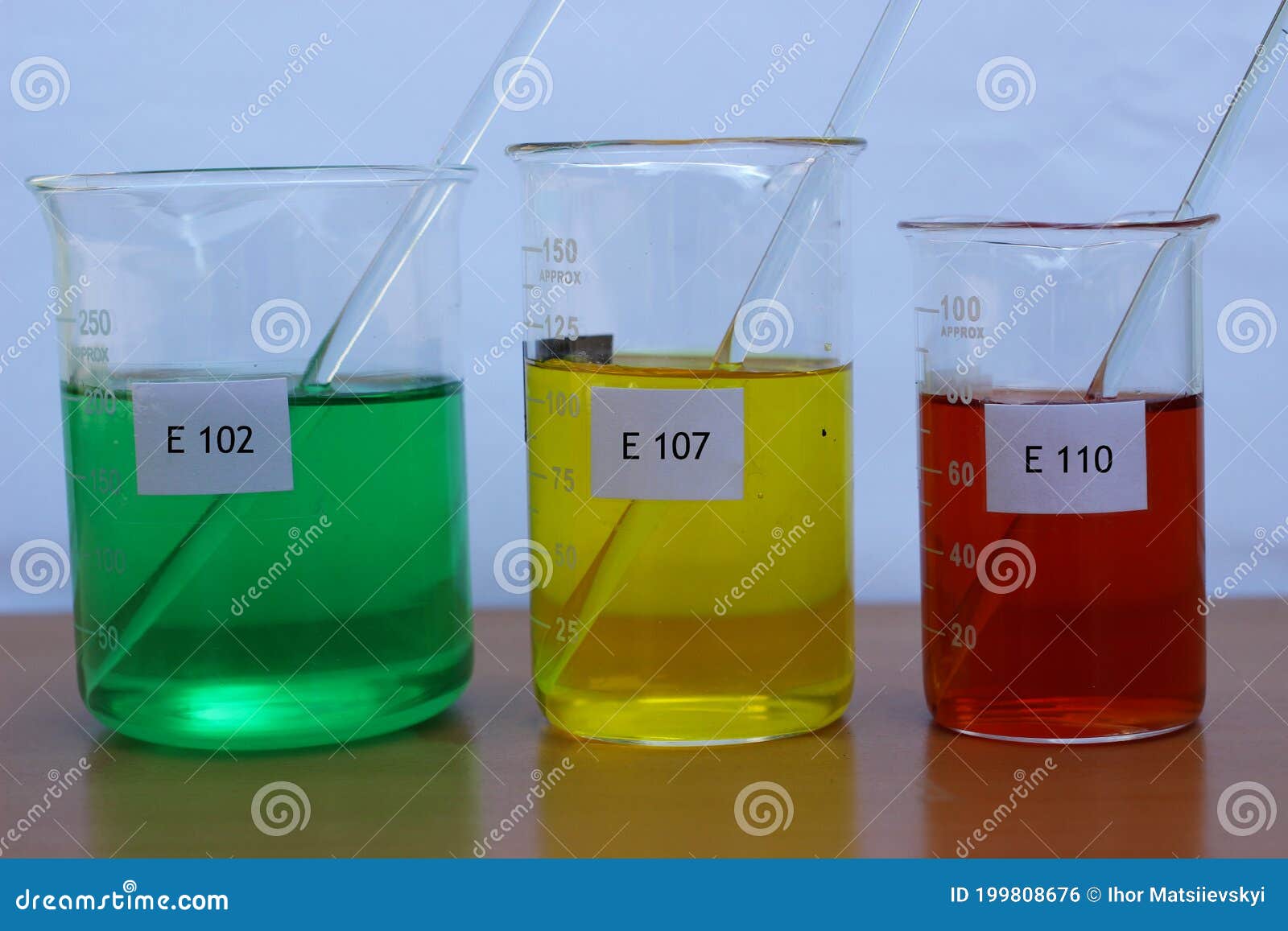 Food Colorings in a Beaker with E - Codes. Stock Photo - Image of glass ...