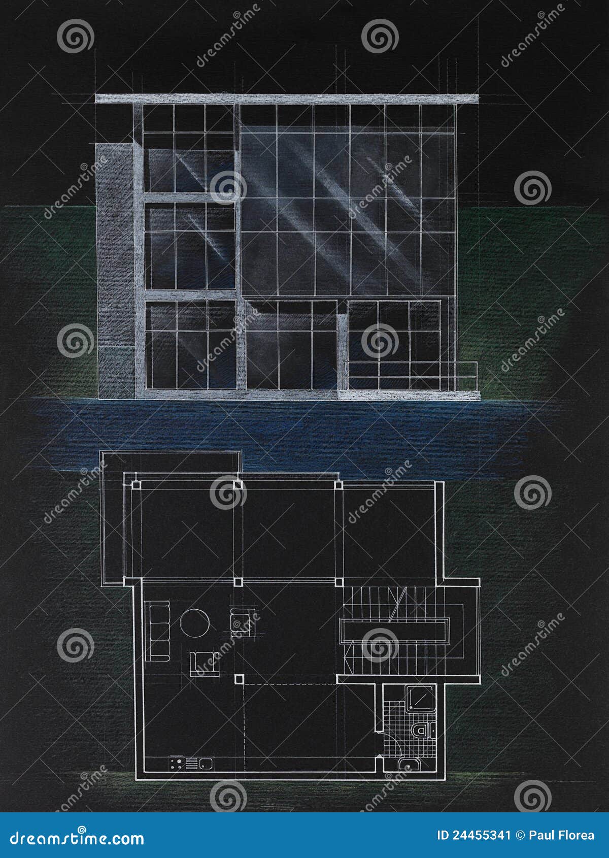Colored Architectural Blueprint of a Modern House Stock Image - Image ...