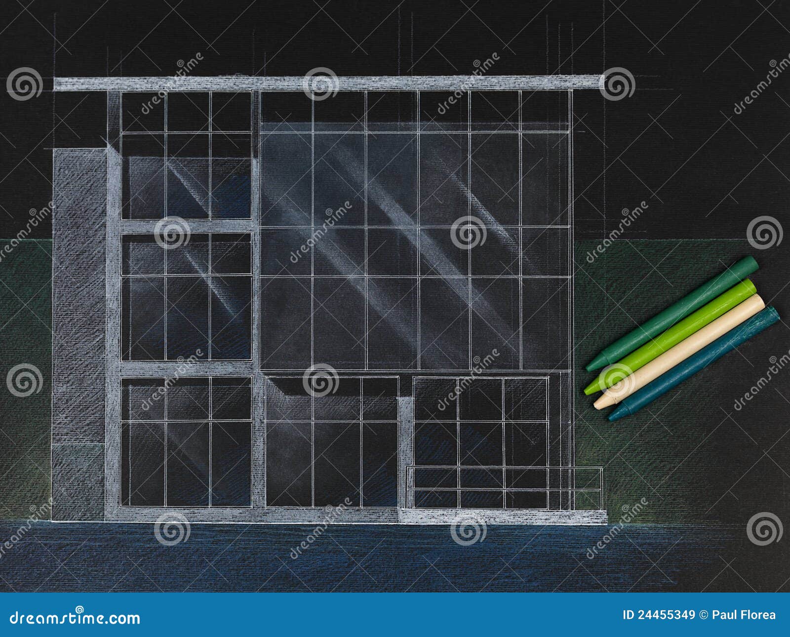 Colored Architectural Blueprint of a Modern House Stock Image - Image ...