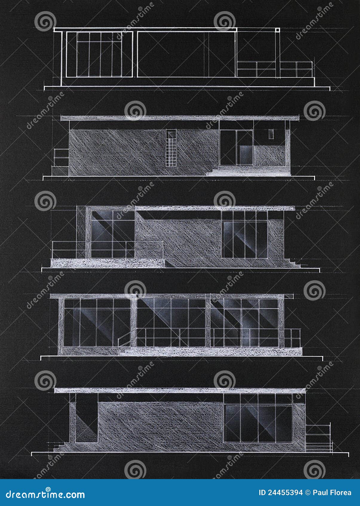 Colored Architectural Blueprint of a Modern House Stock Photo - Image ...