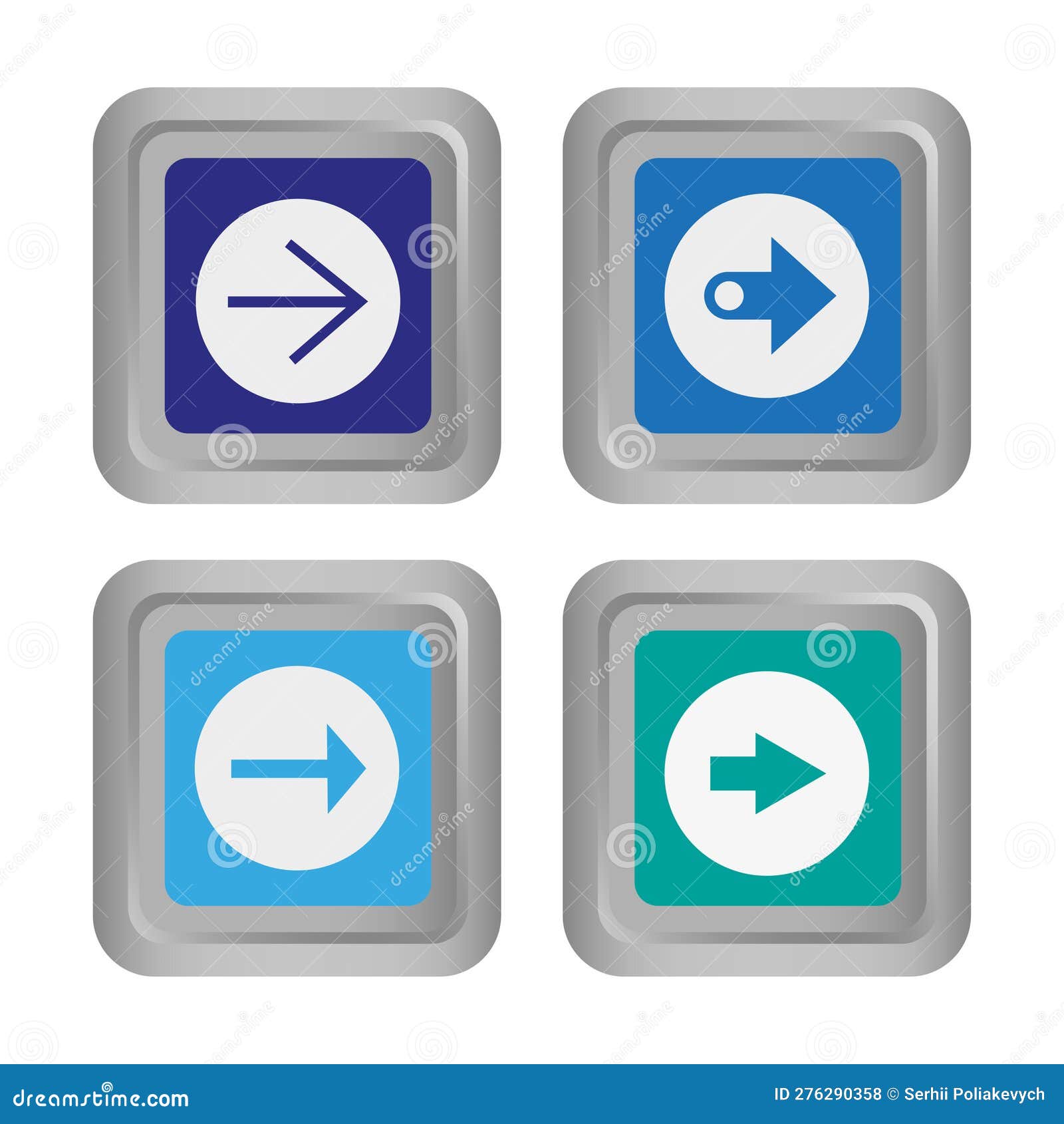 Colored Arrow Buttons. Volumetric Square Buttons with Arrows. Vector ...