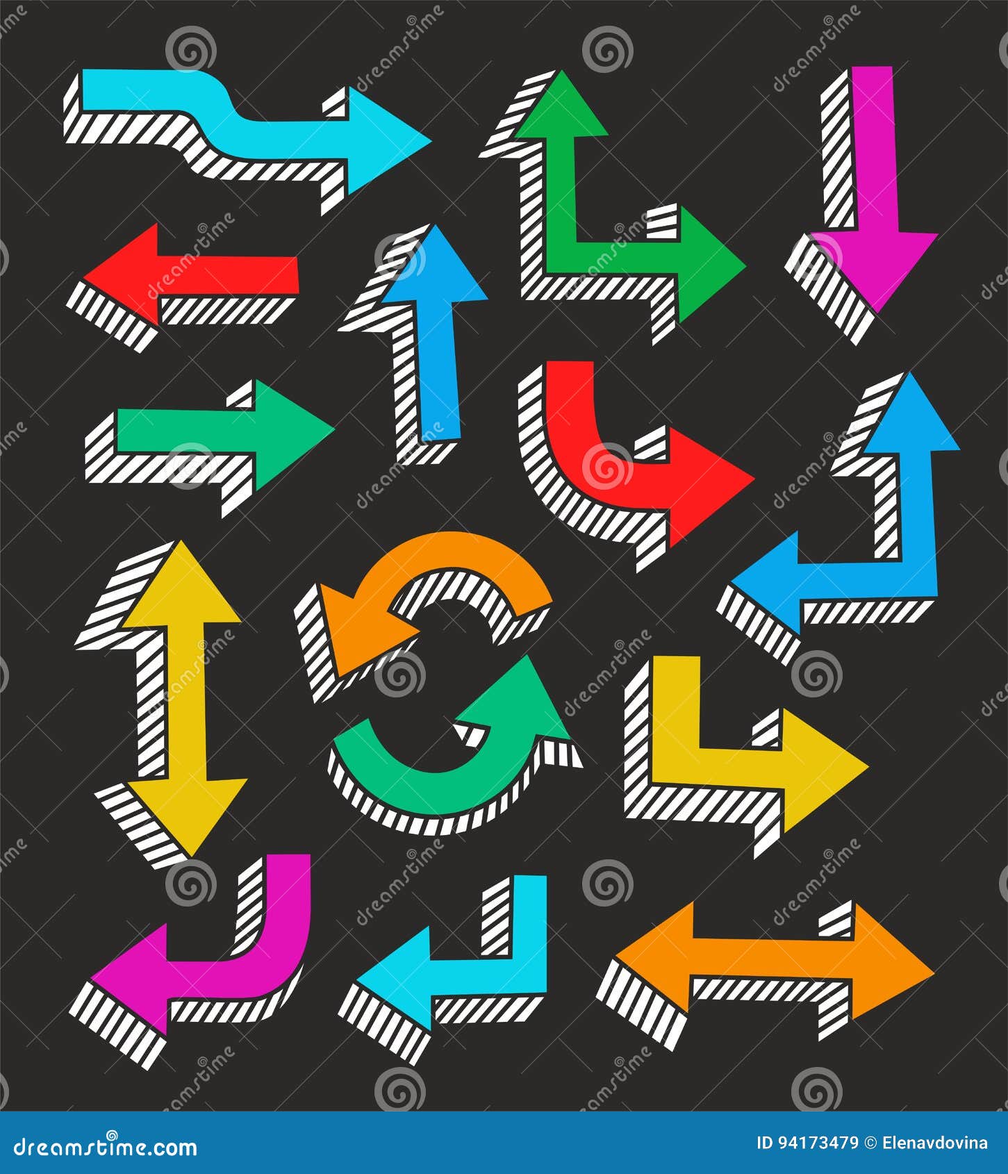 Colored Arrows with 3D Effect on a Black Background, Vector. Stock ...