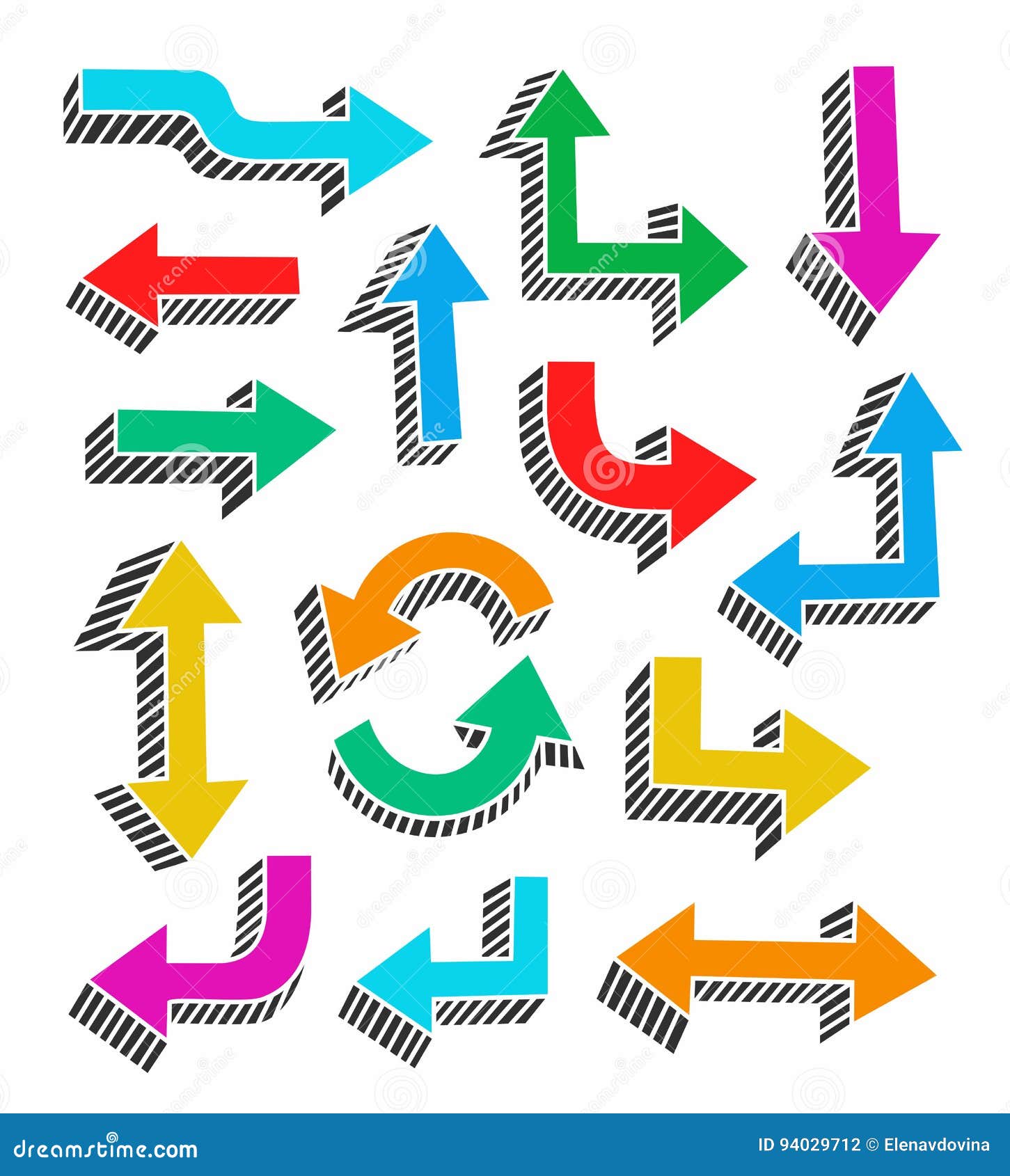 Set Of Thick Arrows Various Shapes And Coors. Hand Drawn Artistic Notes ...