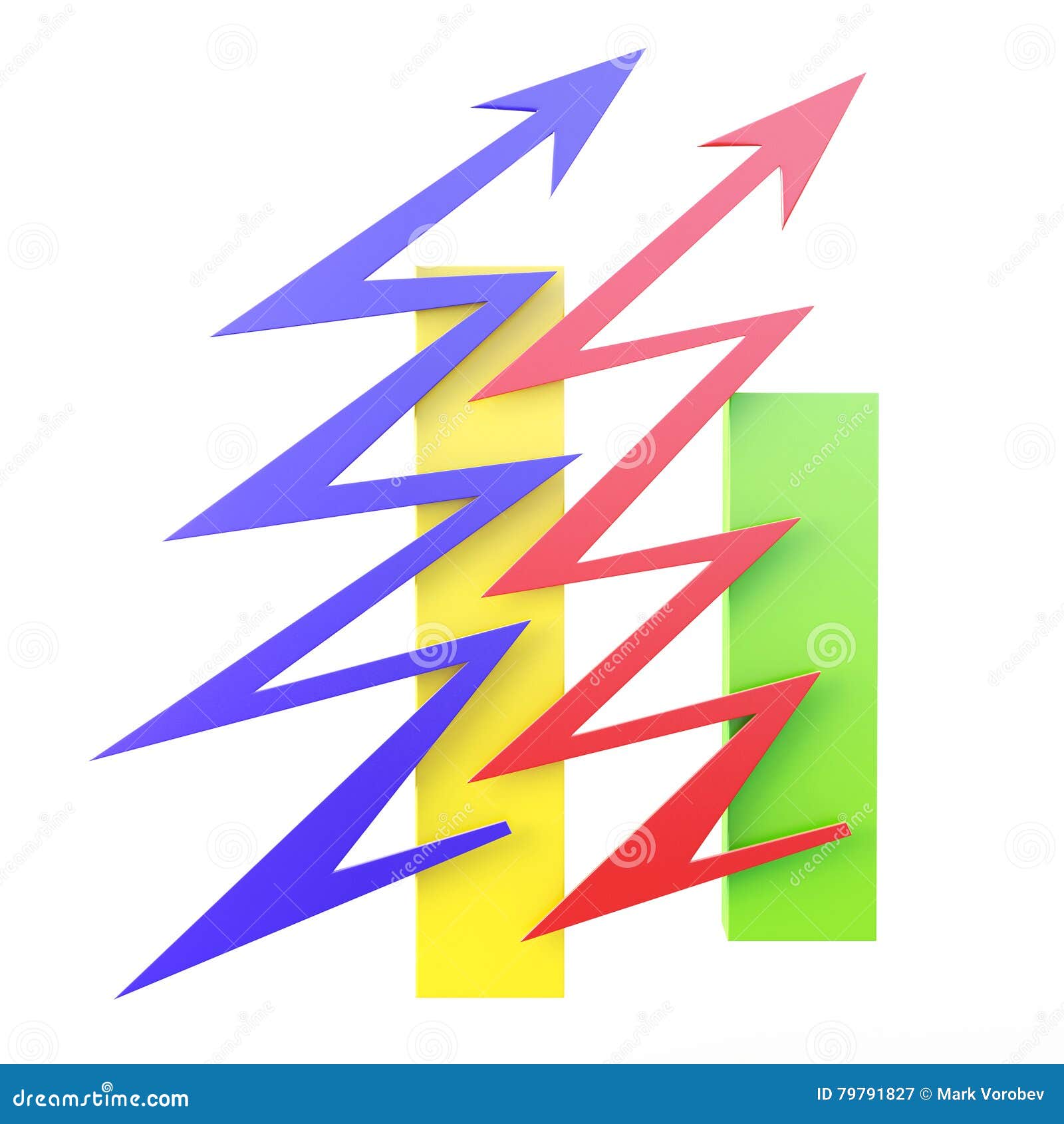 Colored Arrows Graphics Isolated on White Background. 3d Rendering ...