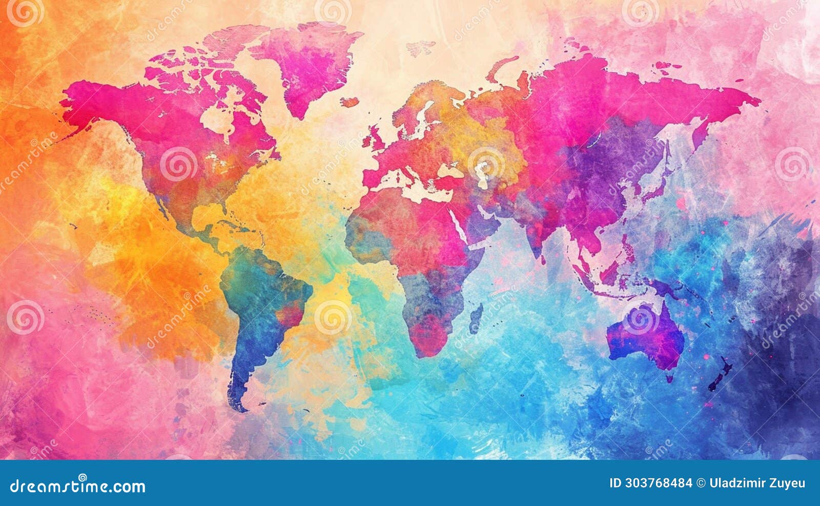 Colored art world map stock photo. Image of vintage - 303768484